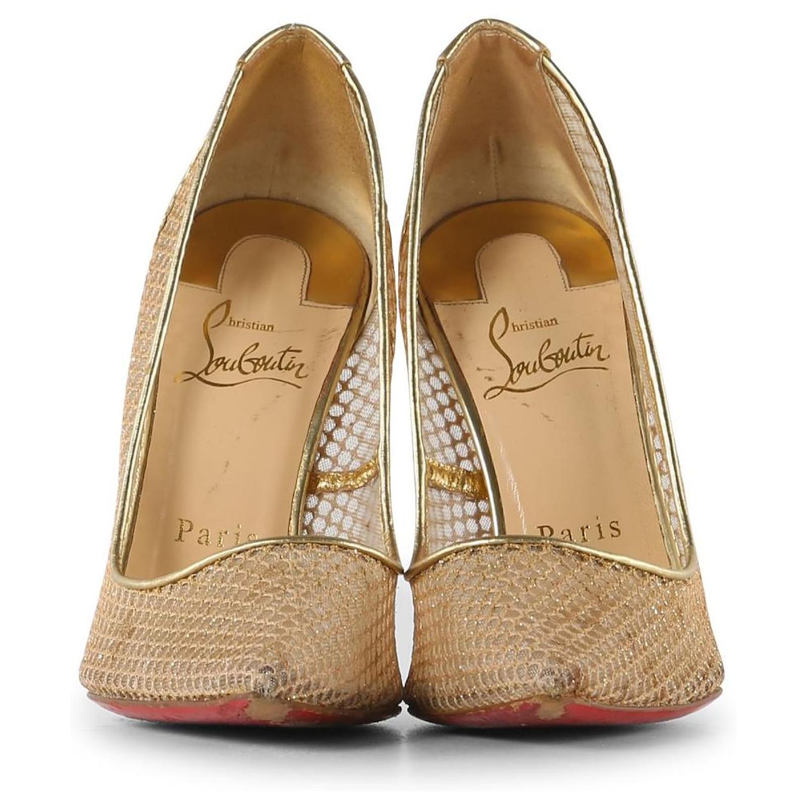 Christian Louboutin Fishnet & Gold Metallic Leather Follies Resille 120 ...