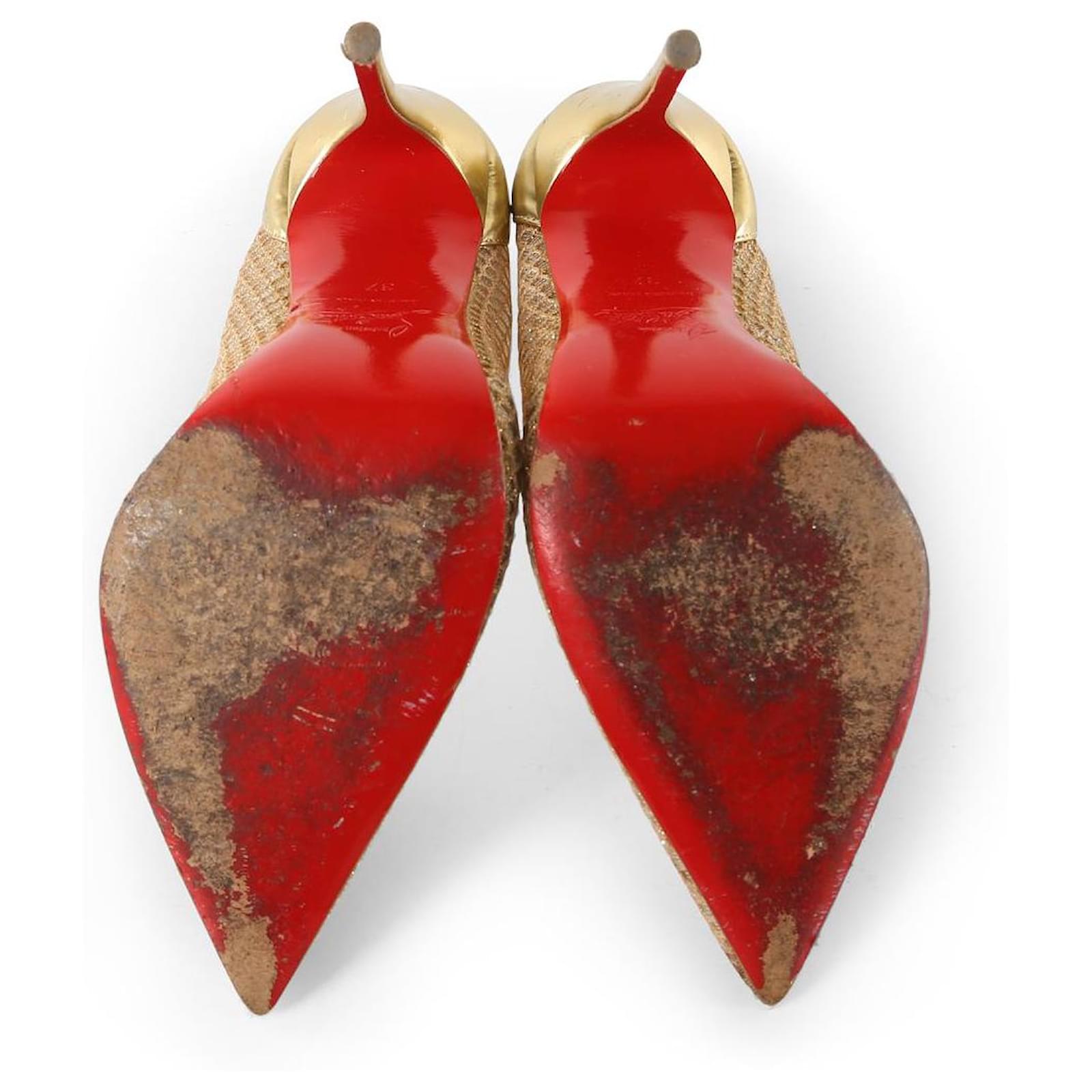 Christian Louboutin Fishnet & Gold Metallic Leather Follies Resille 120 ...