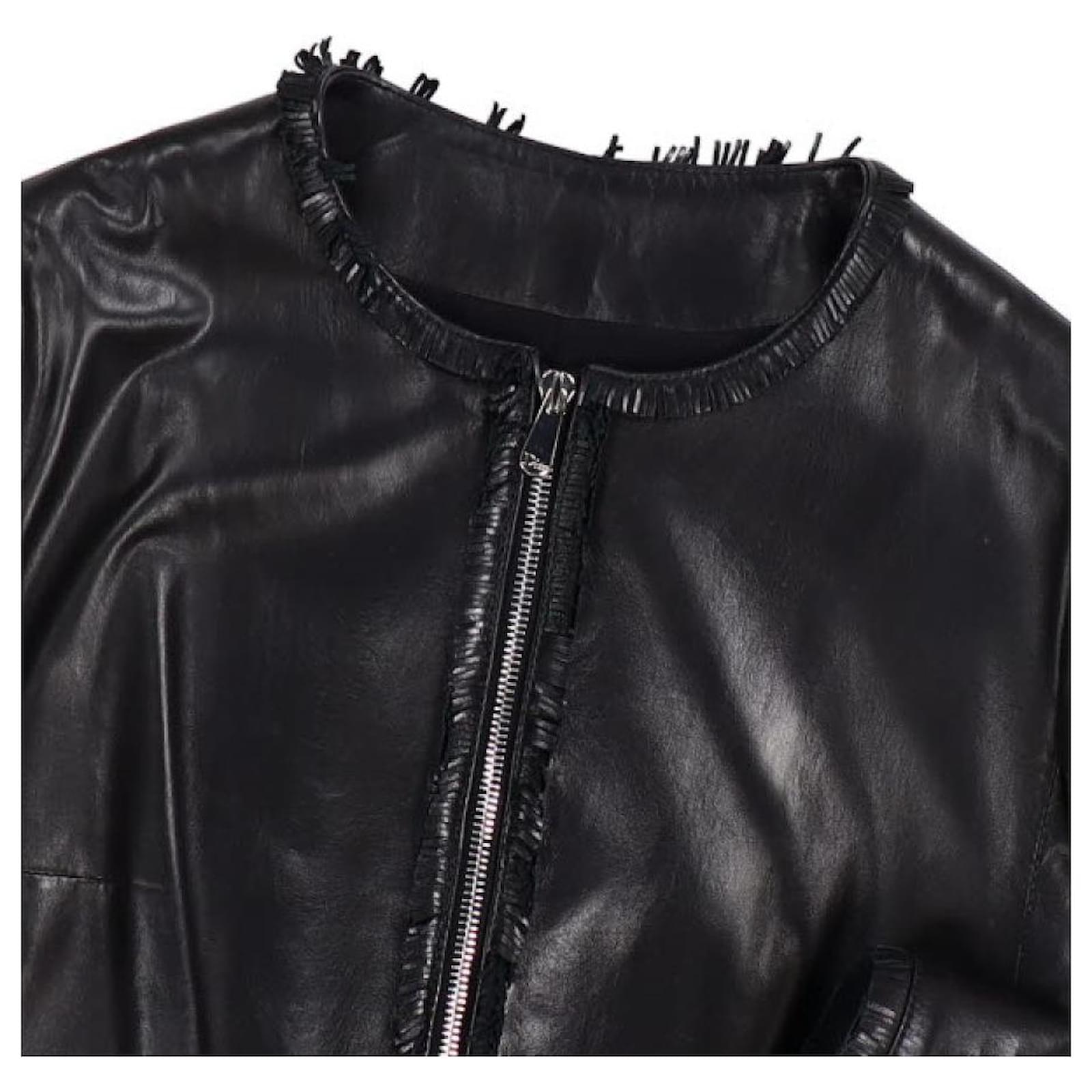 *Christian Dior leather jacket No color sheep leather Zip up Fringe I38 ...