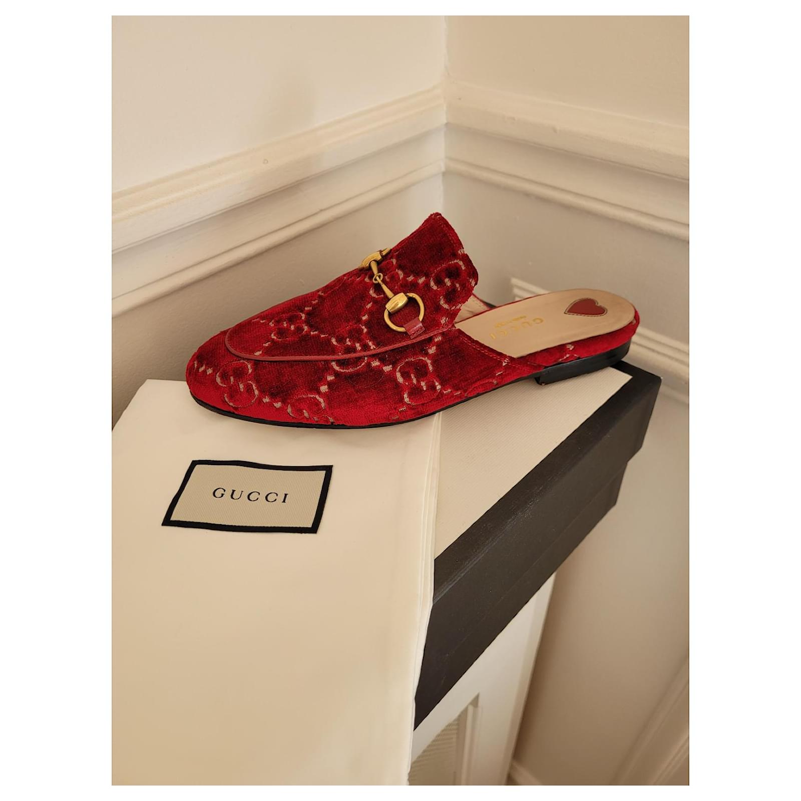 Gucci Princetown Mules Dark red Velvet ref.656937 - Joli Closet