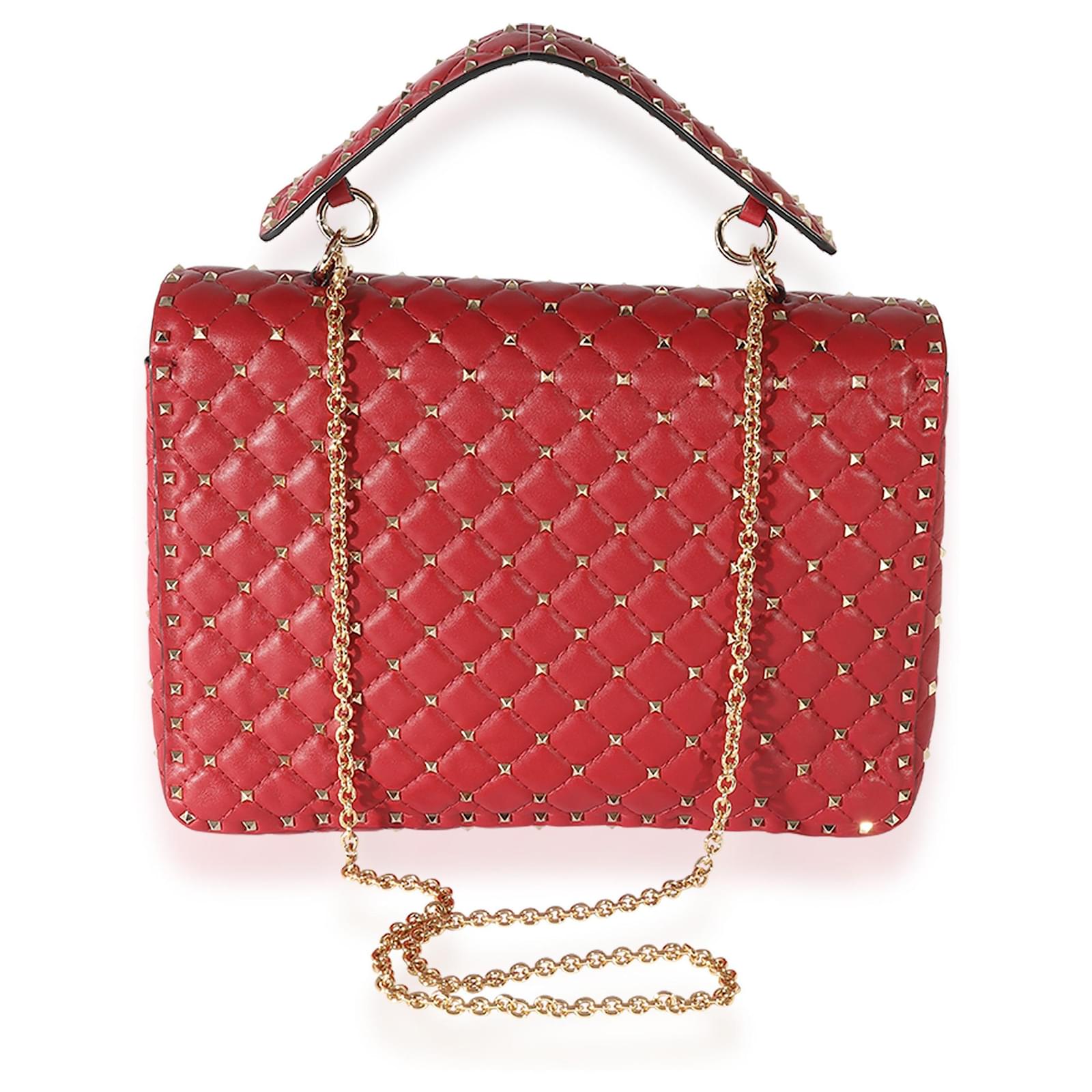Valentino Red Leather Large Rockstud Spike Shoulder Bag ref.659198 ...