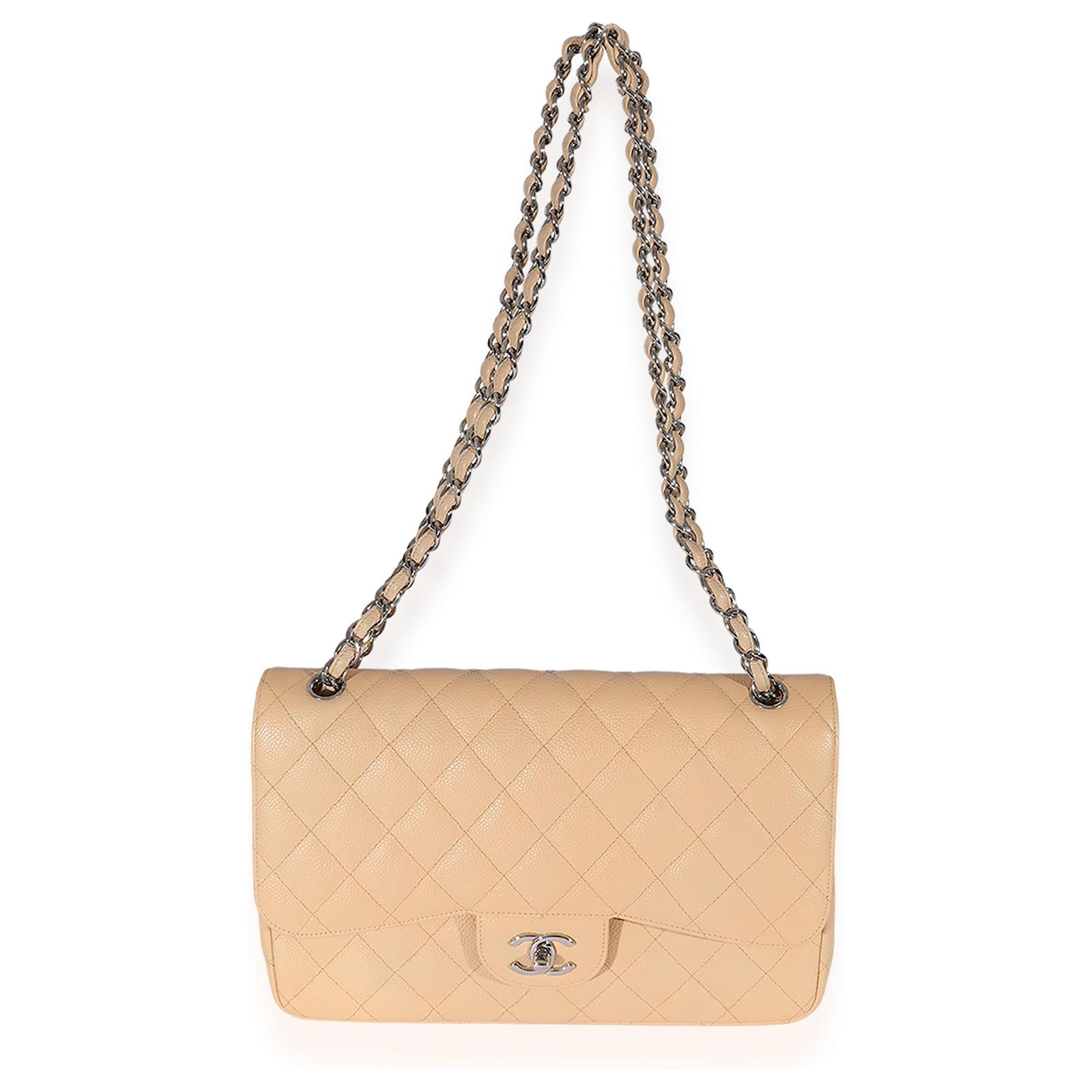 Chanel Beige Quilted Caviar Jumbo Classic Double Flap Bag Flesh Leather ...