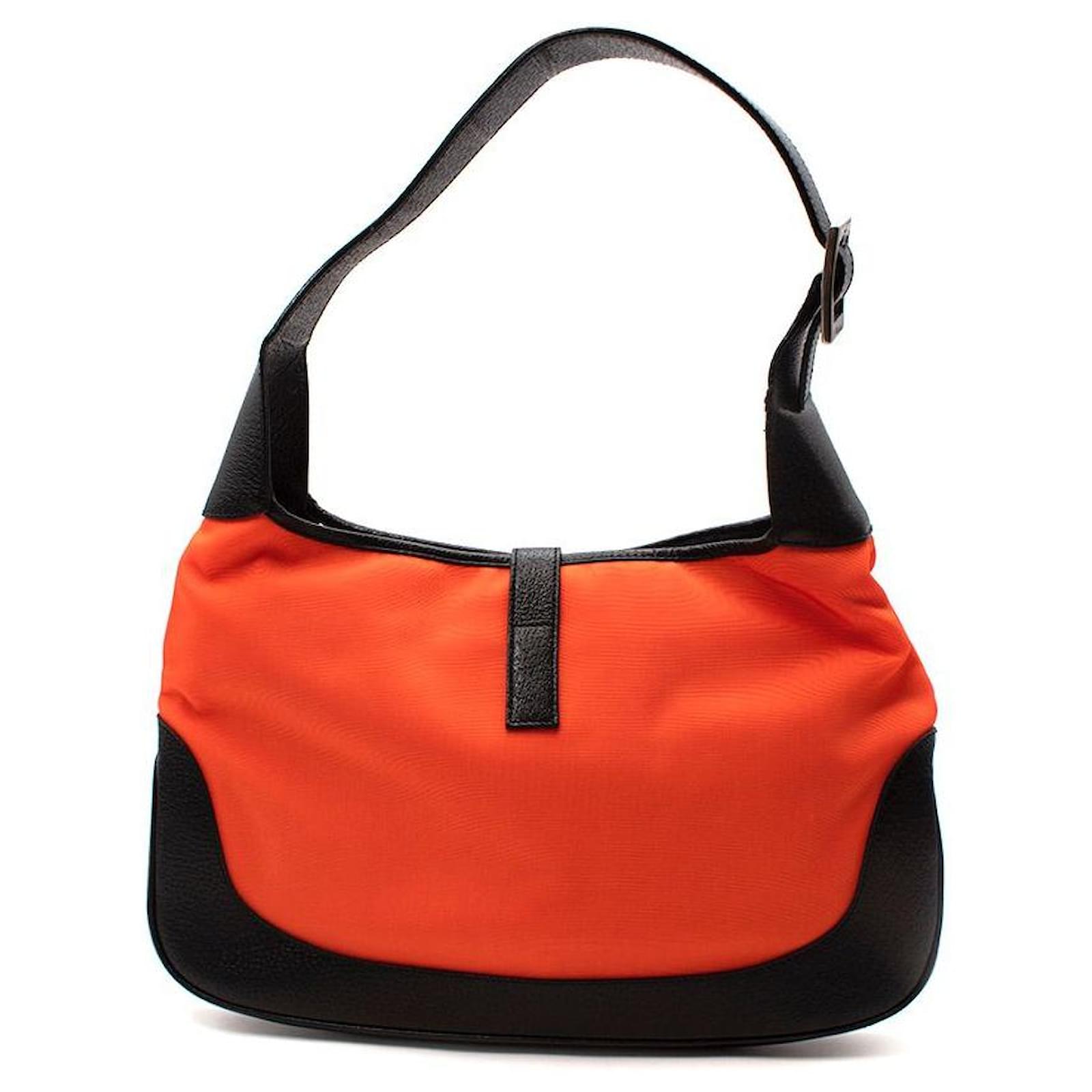 Gucci Vintage Neon Orange Canvas & Black Leather Jackie Bag Cloth ref ...