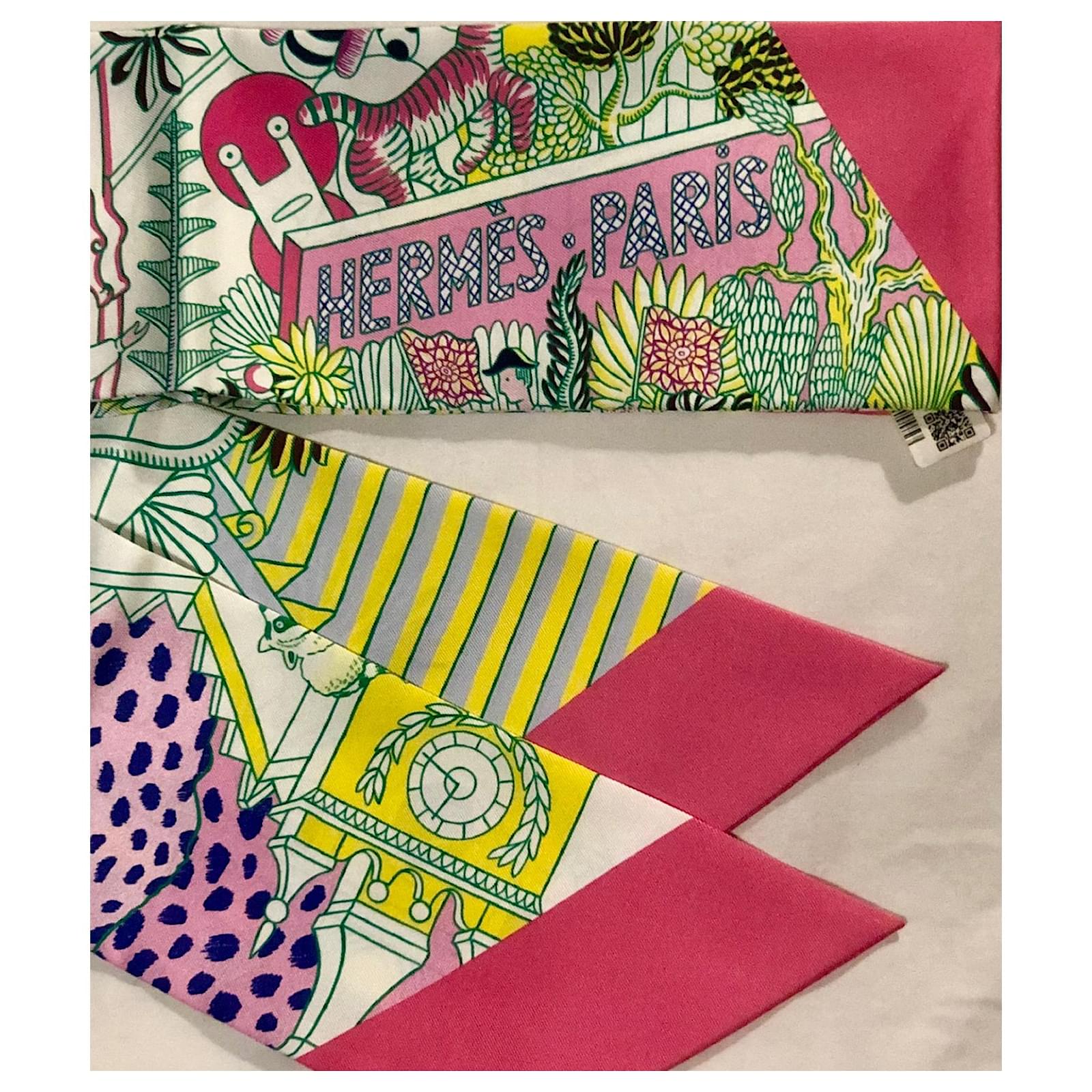 Hermès Maxi Twilly Animapolis Jan Bajtlik Neuf 100% soie Multicolore ...