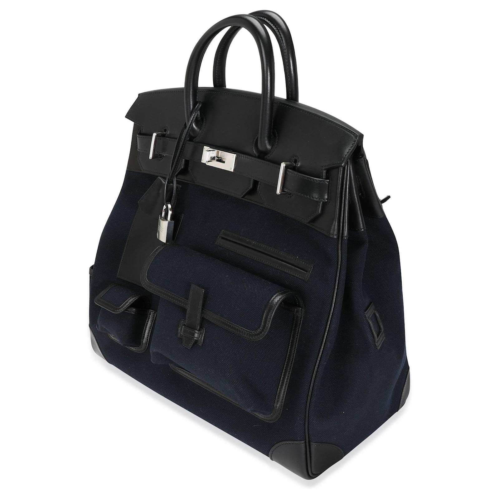Hermès Hermes Bleu Marine Toile & Black Box Calf Cargo Hac 40 Phw ref ...
