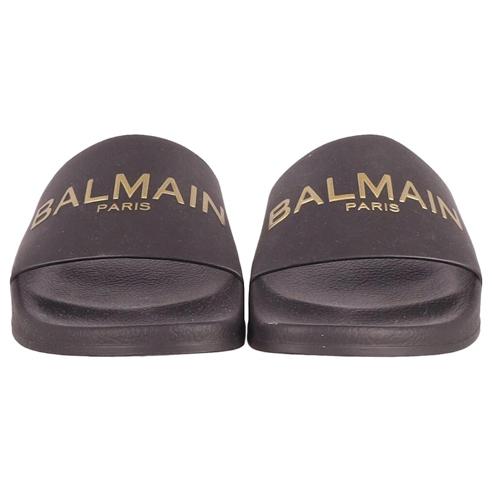 Balmain Logo Flat Slides in Black Rubber ref.667792 - Joli Closet