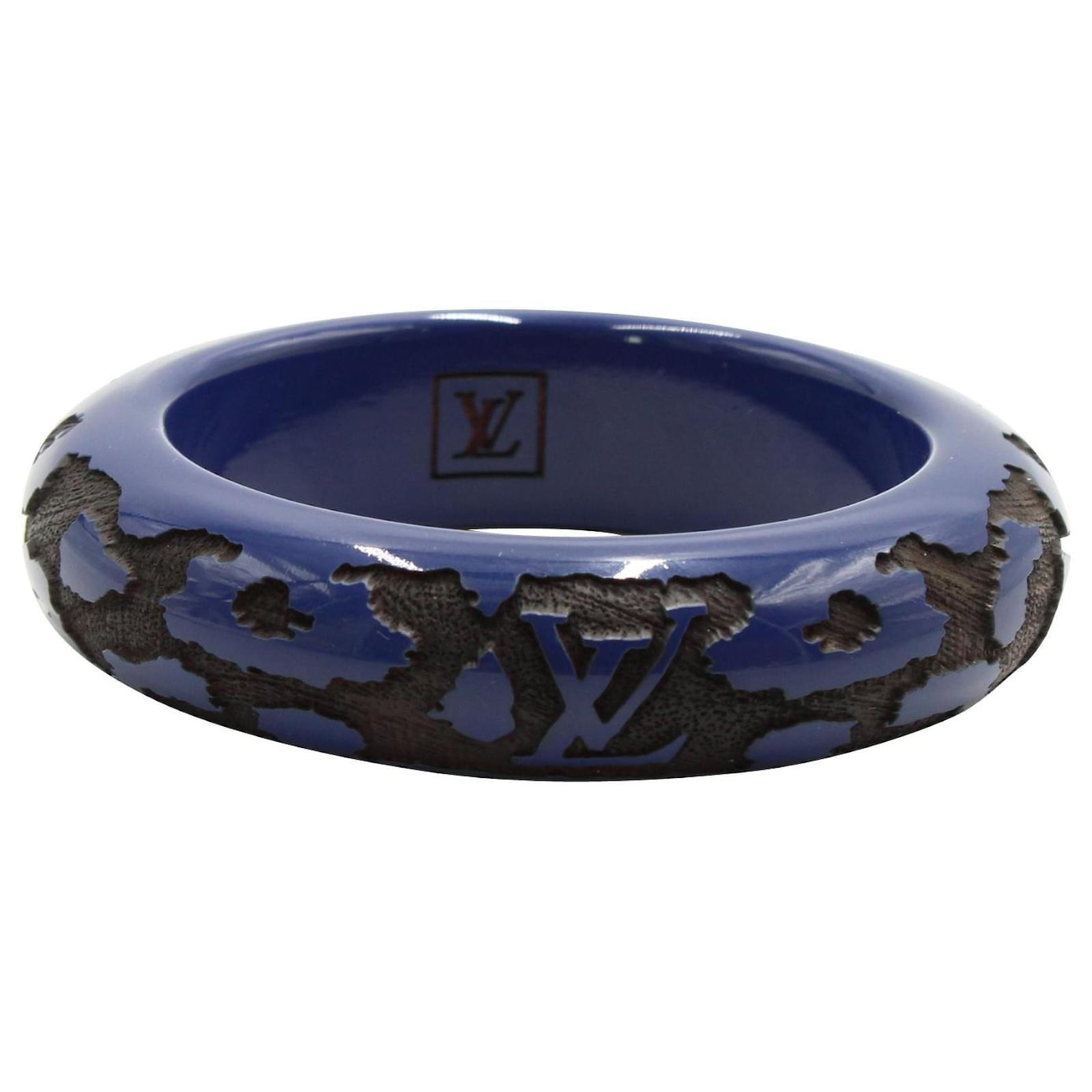 Louis Vuitton LV Logo Leomonogram Bangle Bracelet in Navy Blue Wood ref ...