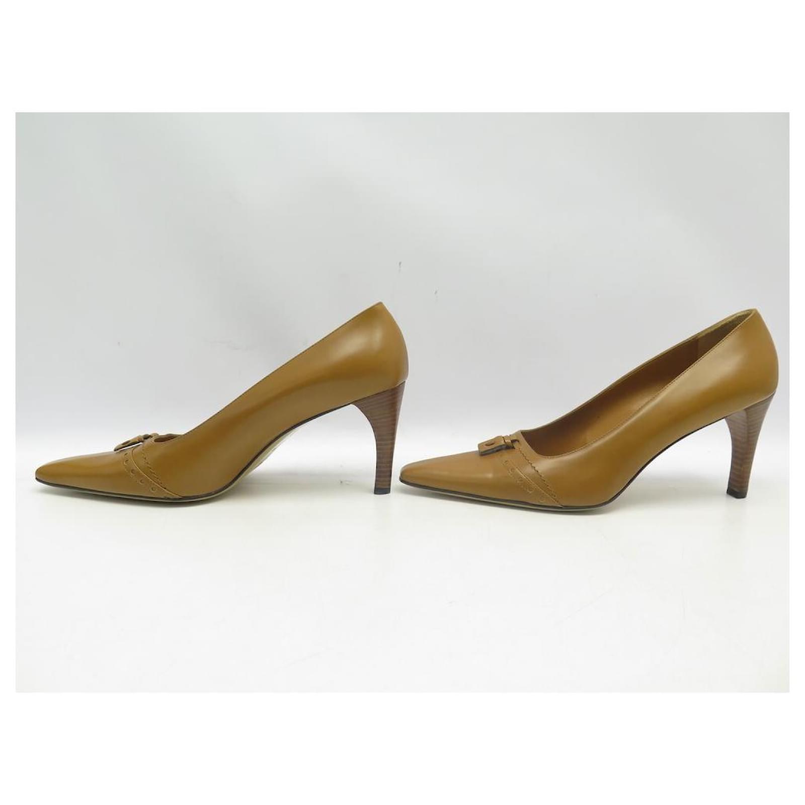 CHAUSSURES GUCCI ESCARPINS A PAMPILLES 39 EN CUIR MARRON BROWN PUMP ...