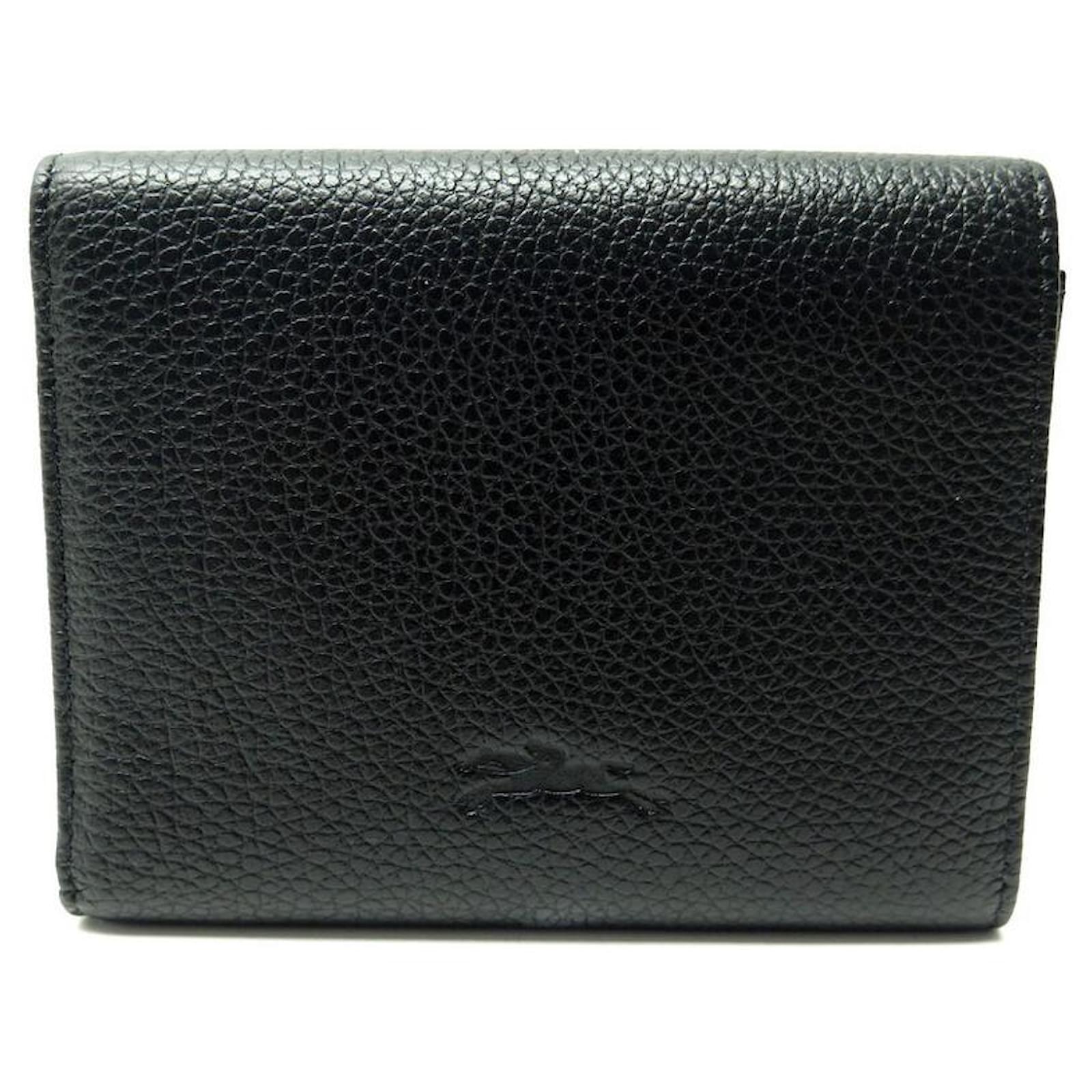NEW LONGCHAMP LE FOULONNE COMPACT WALLET IN BLACK LEATHER PURSE ref ...