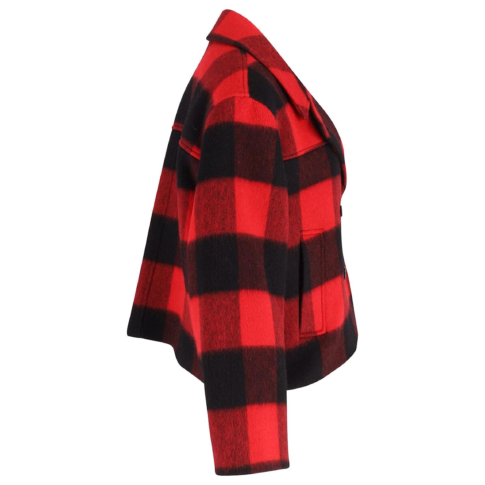 Ganni Double-Breasted Gingham Jacket in Red Wool ref.671589 - Joli Closet