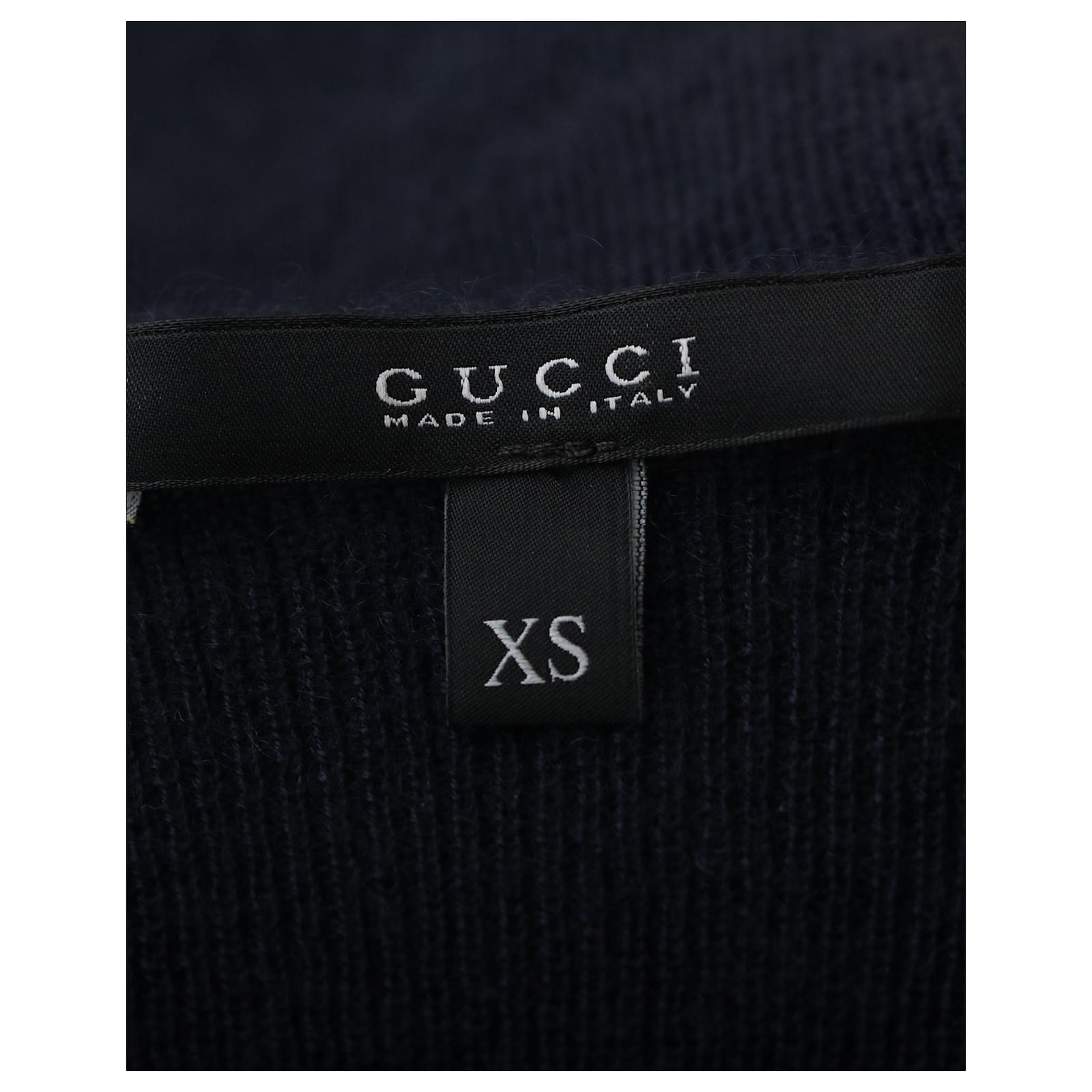 Gucci Pull col V avec détail logo GG en cachemire bleu marine Laine ref ...