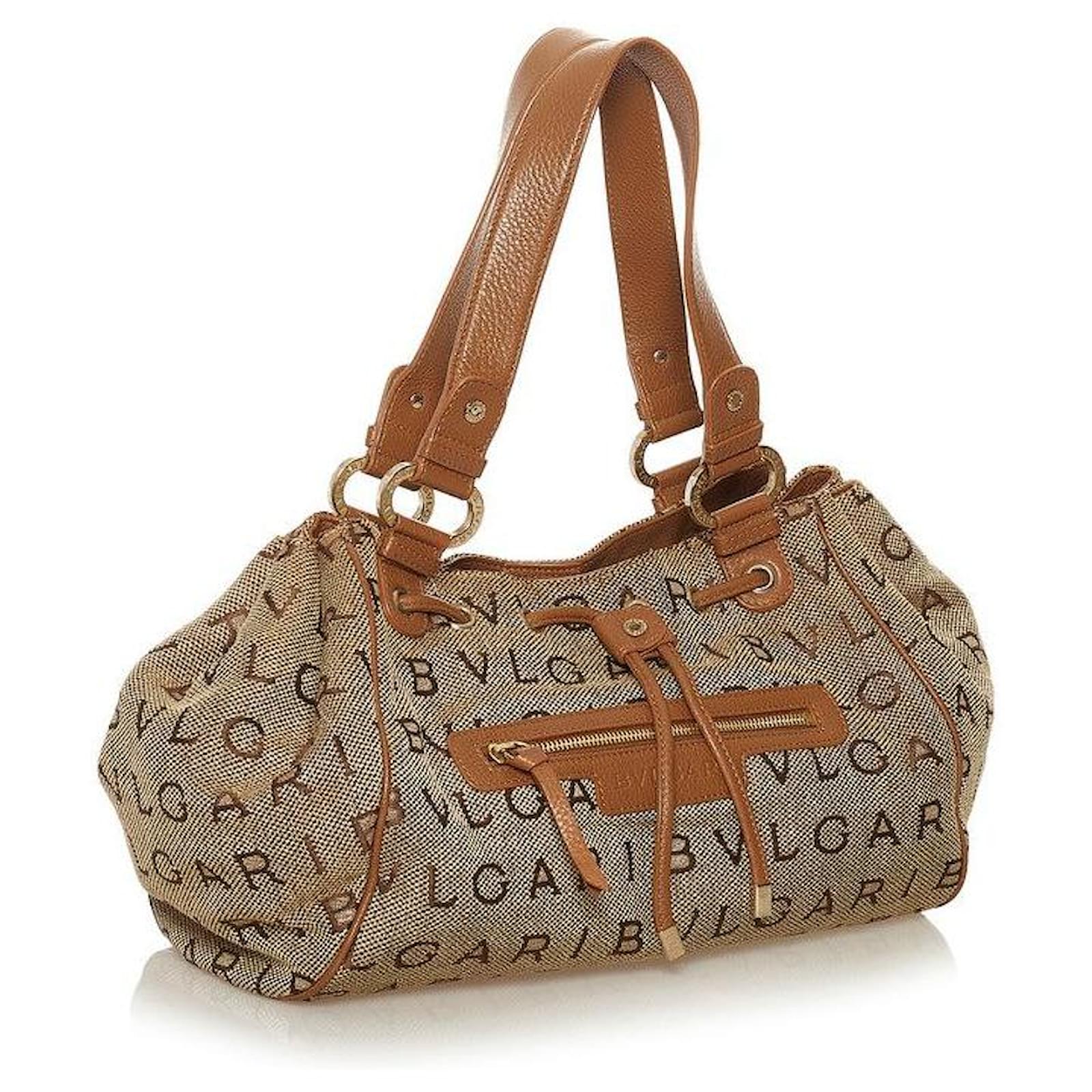Bulgari bvlgari Logo Canvas Drawstring Tote Bag brown Cloth ref.671841 ...
