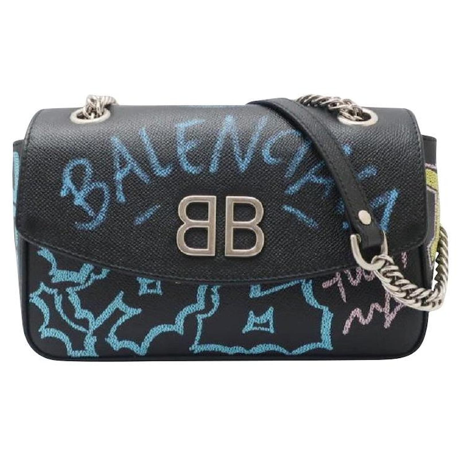 *BALENCIAGA BB Round M Chain Shoulder Bag Leather Multicolor Graffiti ...