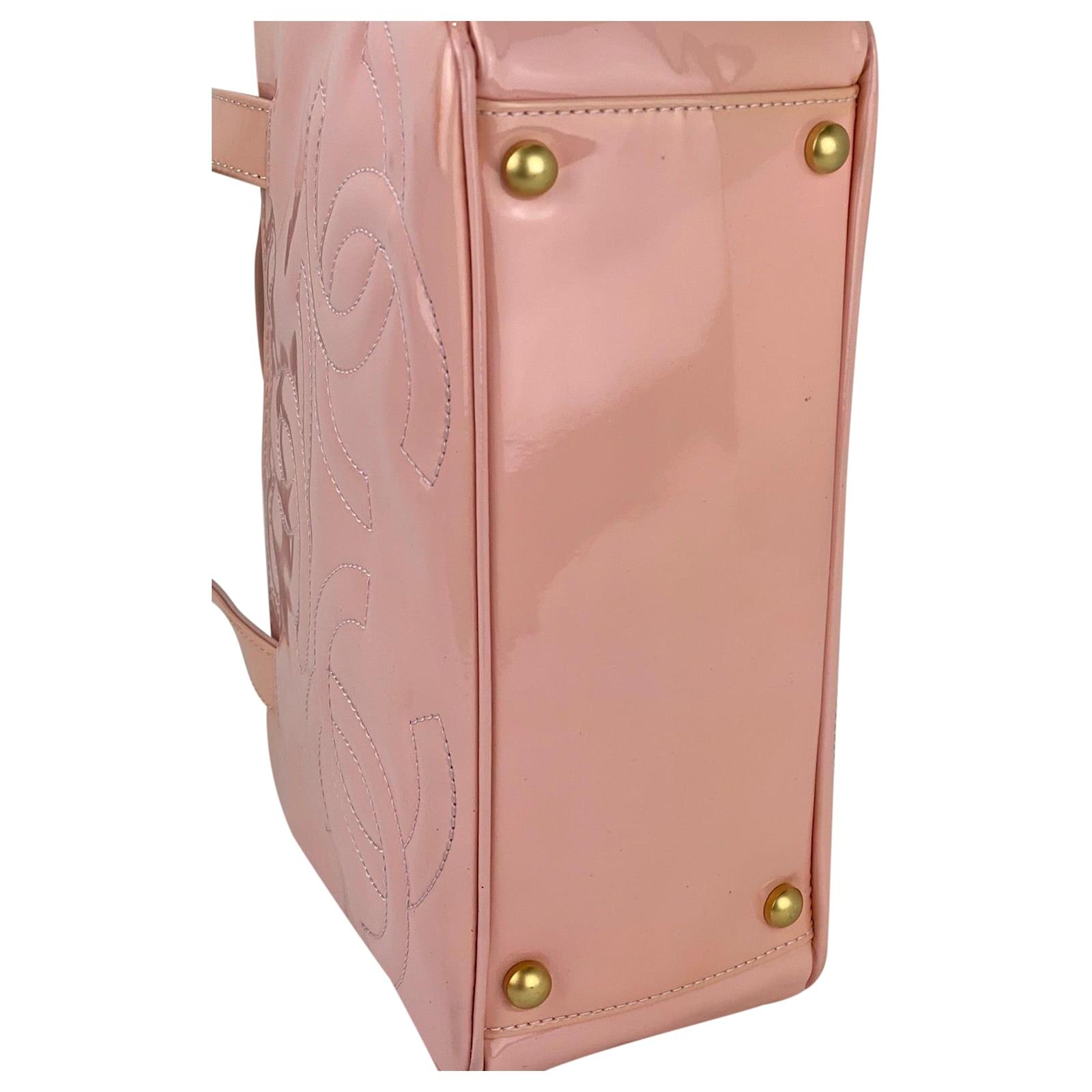 Chanel Triple CC Logo Small Pink Patent Leather Tote Shoulder Bag ...