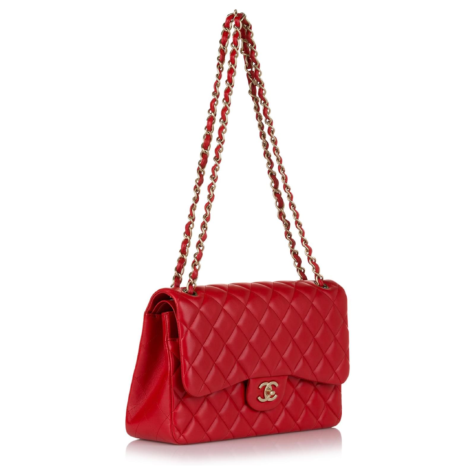 Chanel Red Jumbo Lambskin lined Flap Bag Leather ref.674478 - Joli Closet