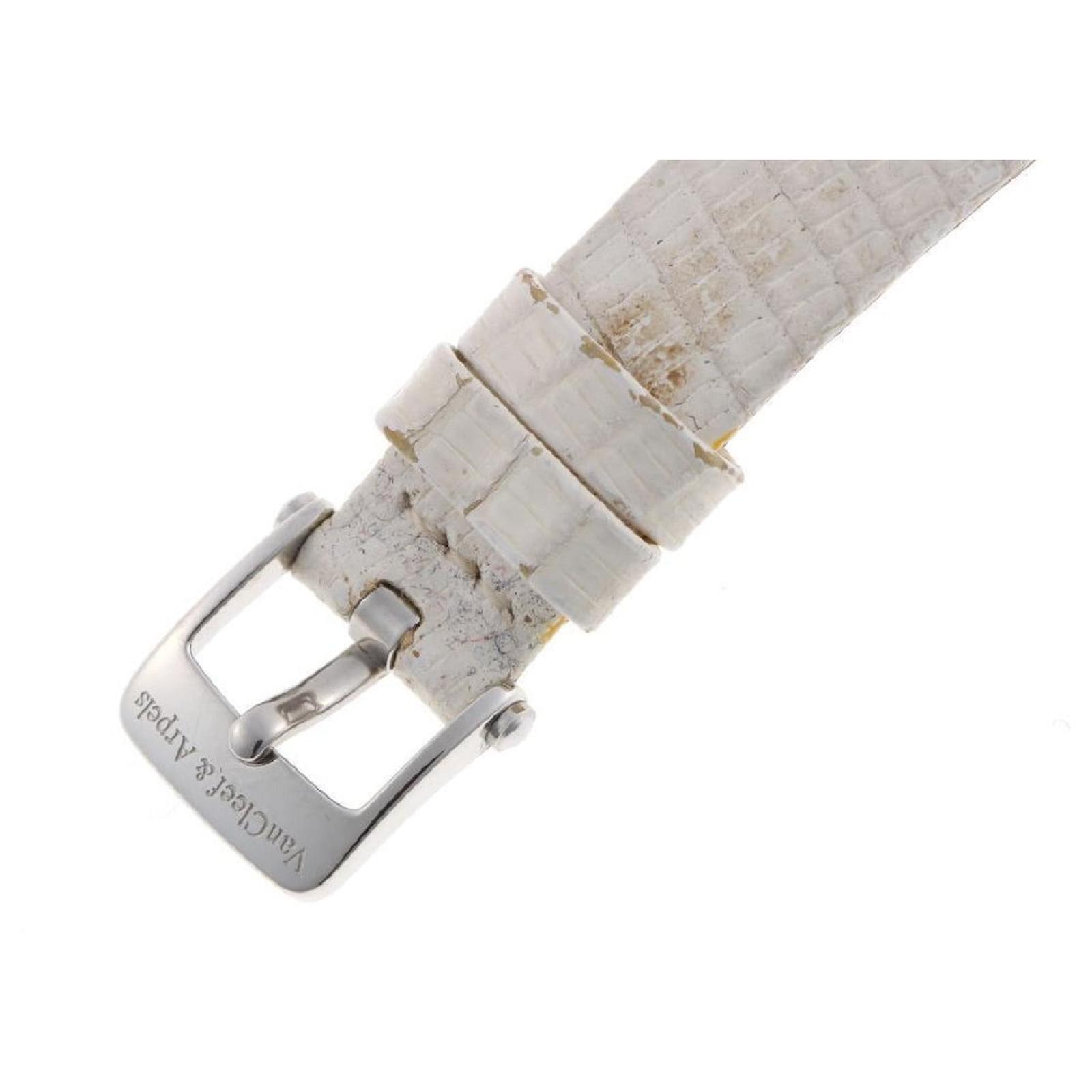 *Van Cleef & Arpels Square Watch Quartz White Shell Dial SS Leather ...