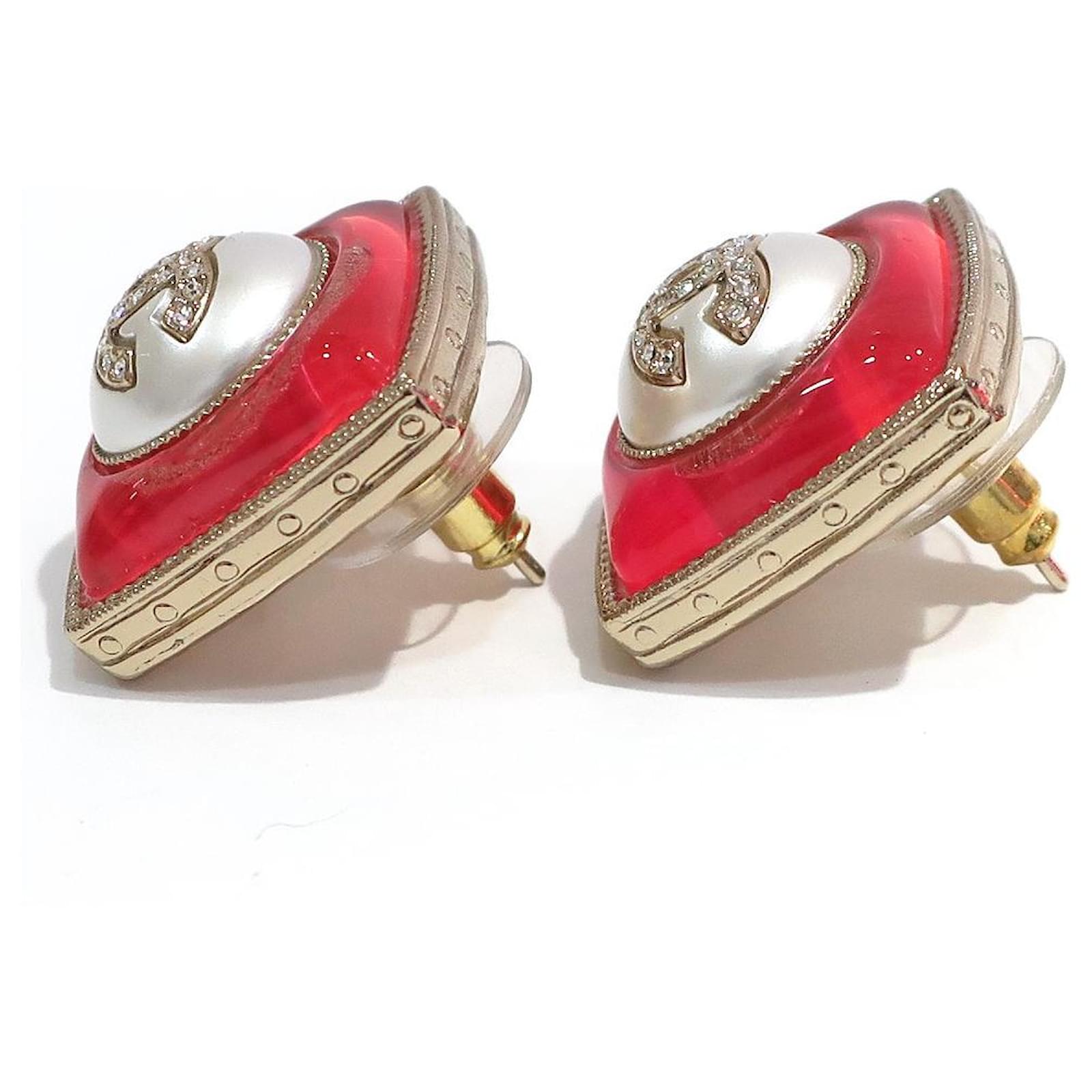 *[CHANEL] CHANEL Coco Mark Square Earrings Pink Pearl GD Metal Fittings ...