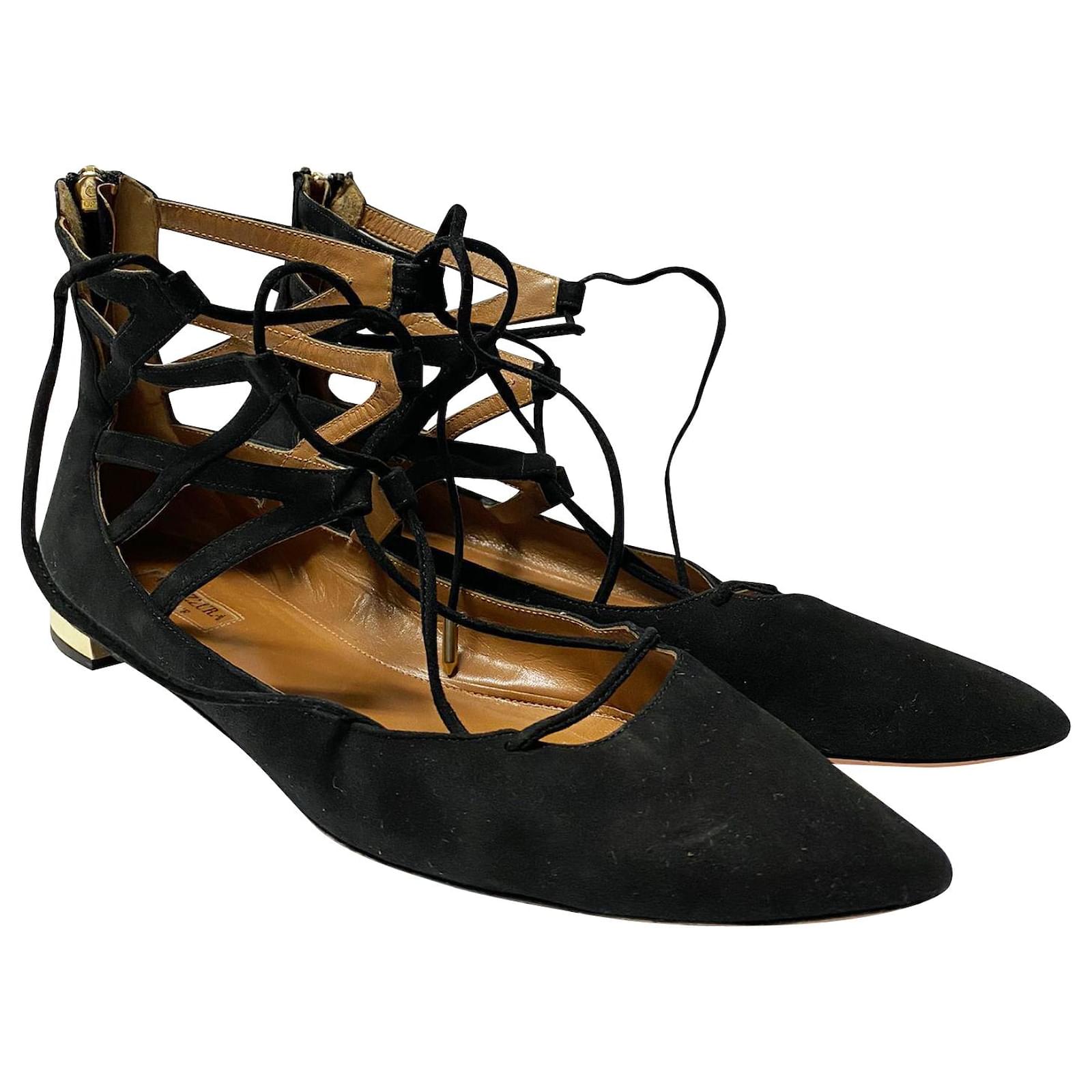 Aquazzura Ballerines à Bride Cheville en Daim Noir Suede ref.675740 ...