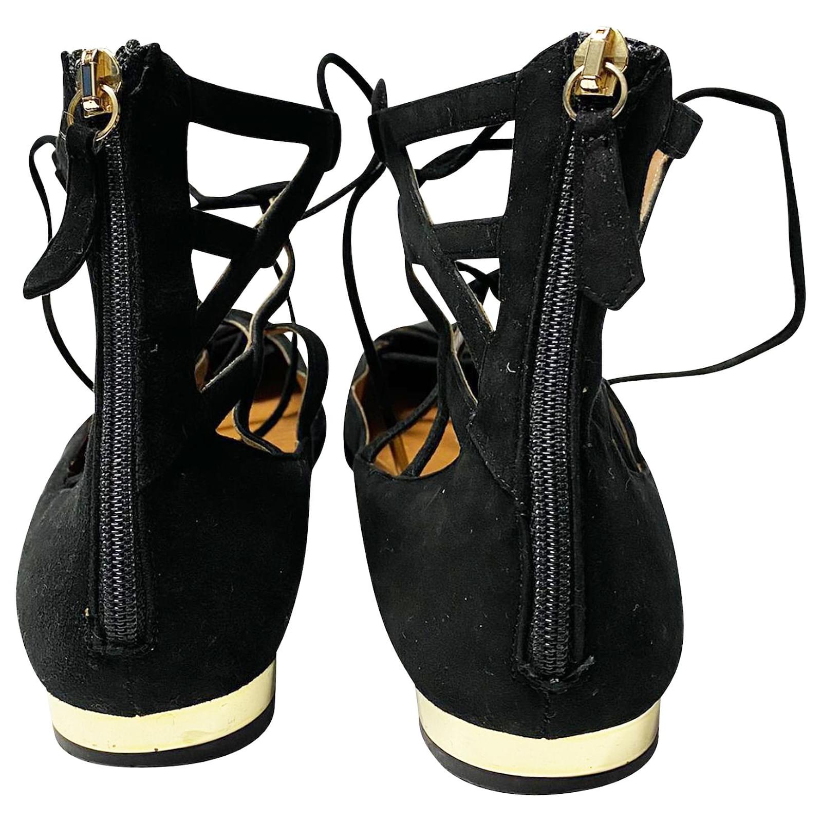 Aquazzura Ballerines à Bride Cheville en Daim Noir Suede ref.675740 ...