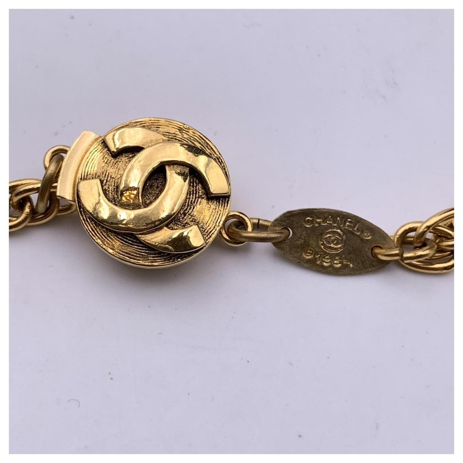 Chanel Vintage Gold Metal Chain Long Necklace with Baroque Pearls ...