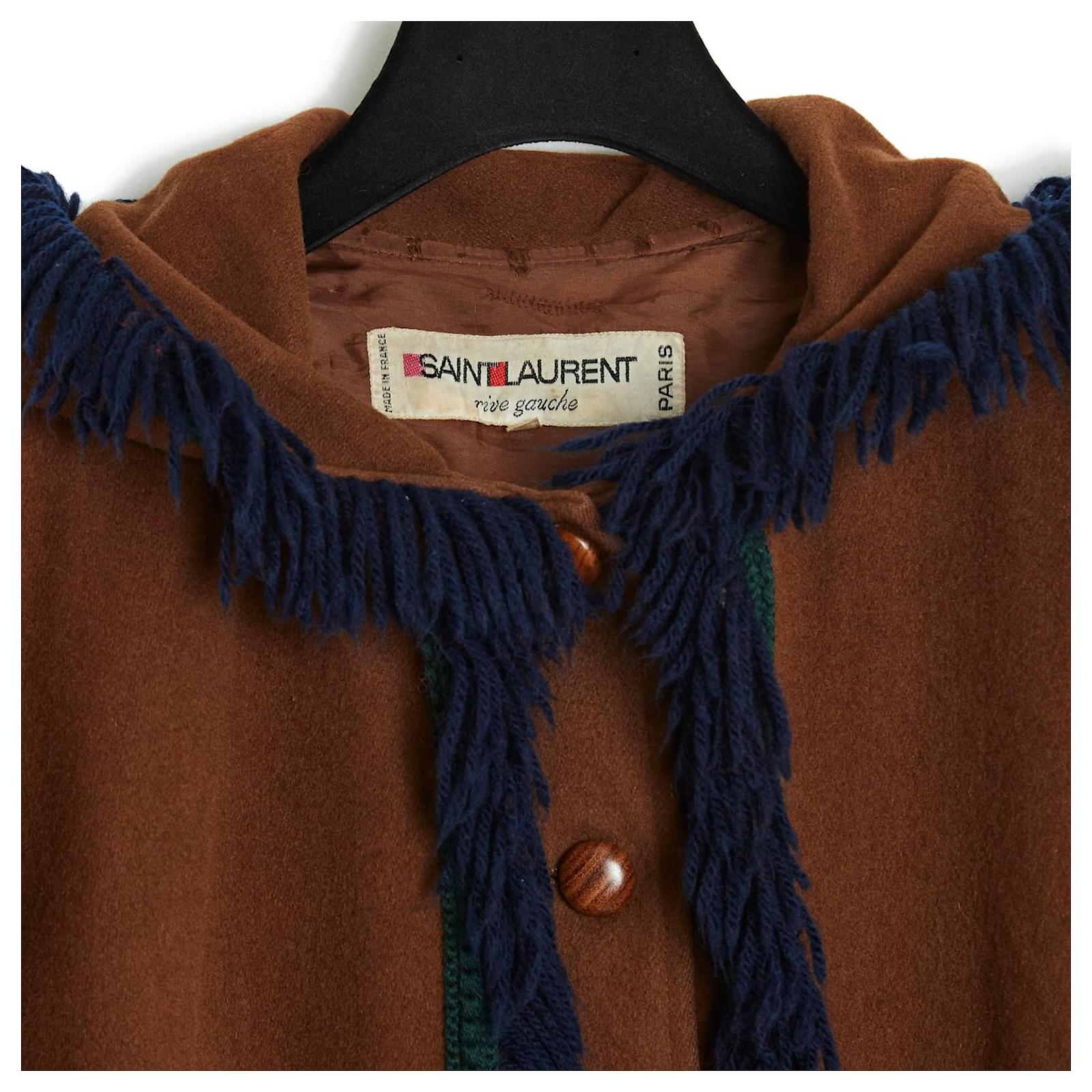 Yves Saint Laurent 1977 coat cape burnous en40 Brown Navy blue Wool ref ...