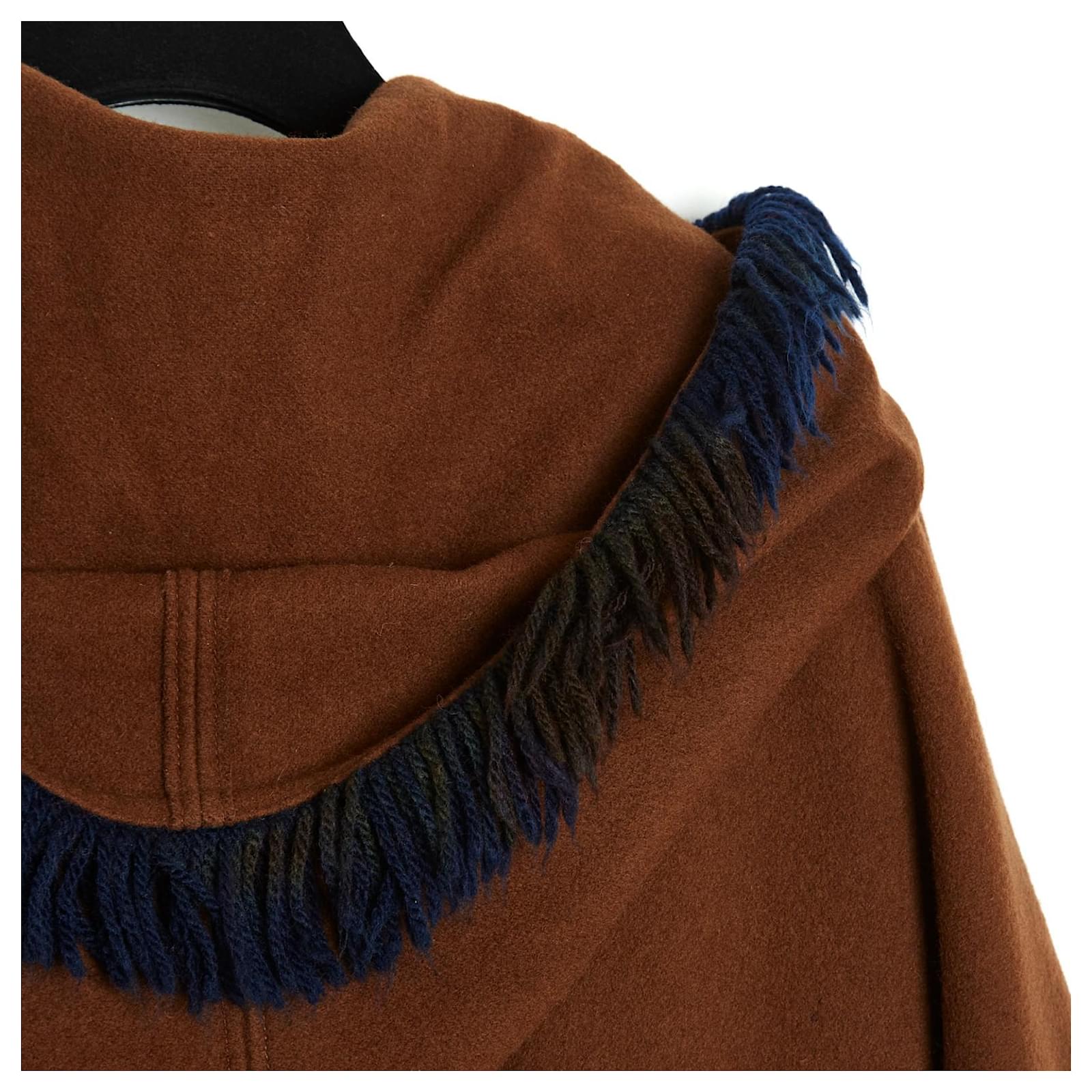 Yves Saint Laurent 1977 coat cape burnous en40 Brown Navy blue Wool ref ...