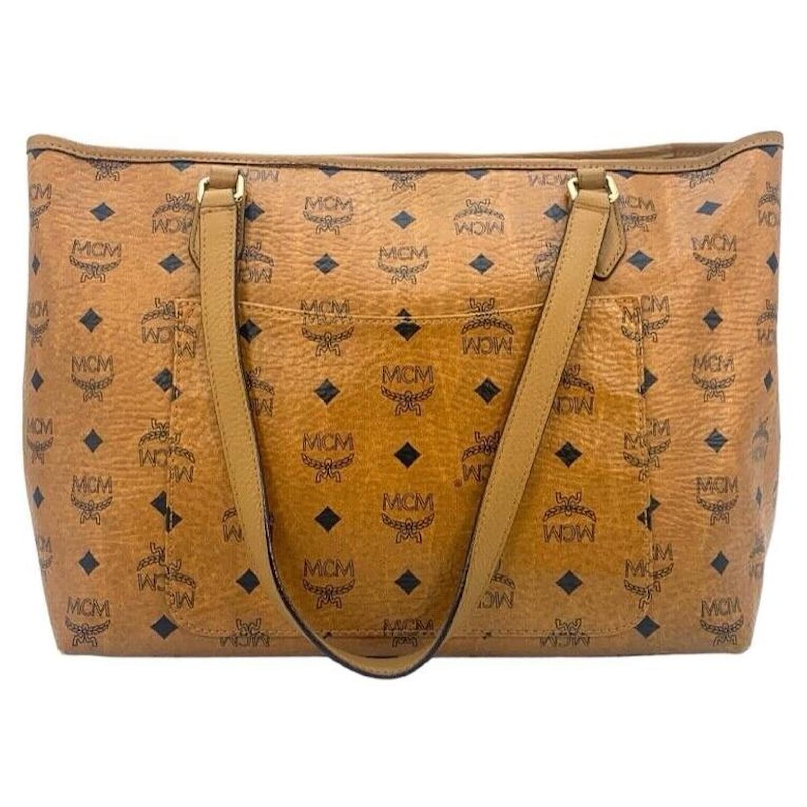 MCM TOP ZIP SHOPPER BAG COGNAC STRIPE ref.680737 - Joli Closet