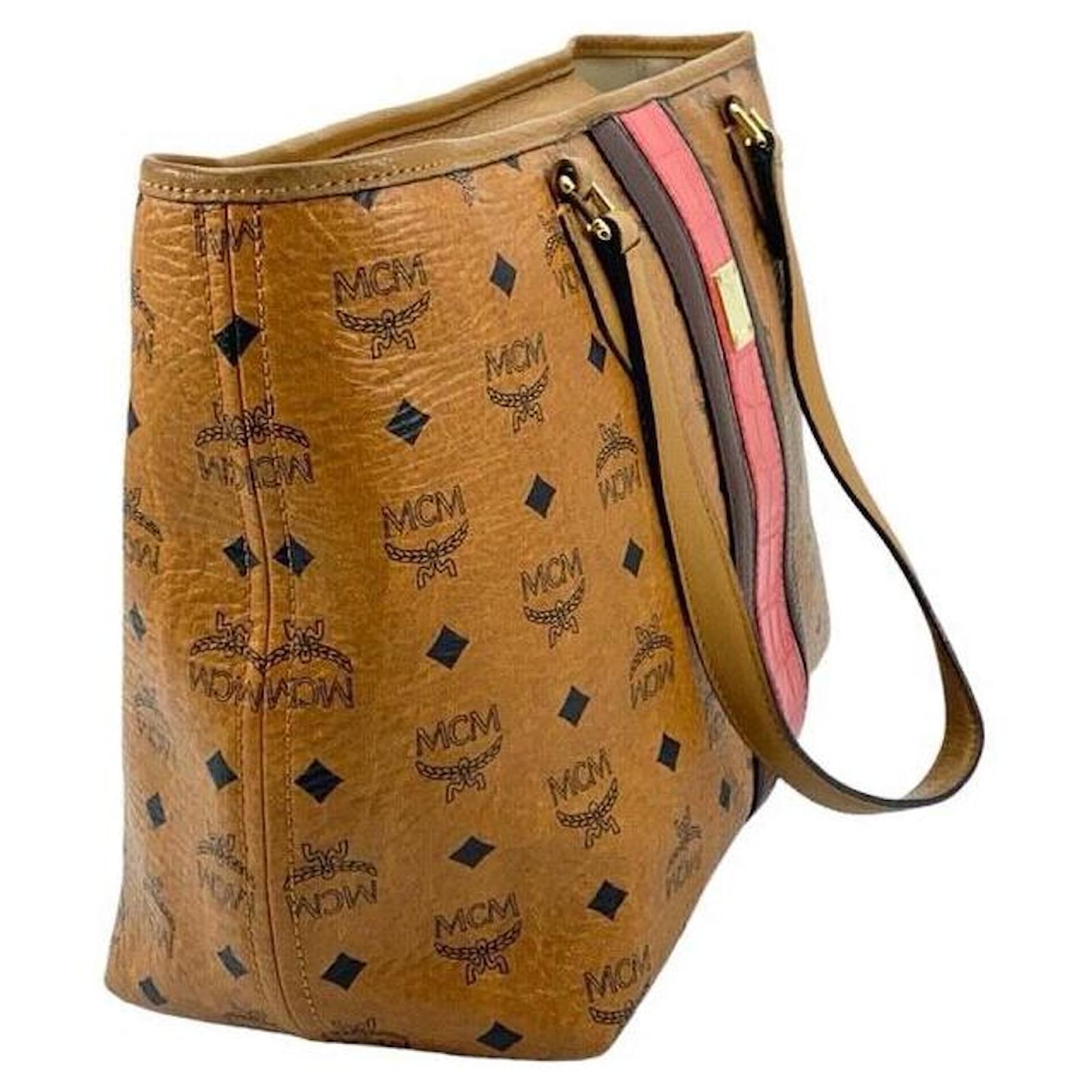 MCM TOP ZIP SHOPPER BAG COGNAC STRIPE ref.680737 - Joli Closet