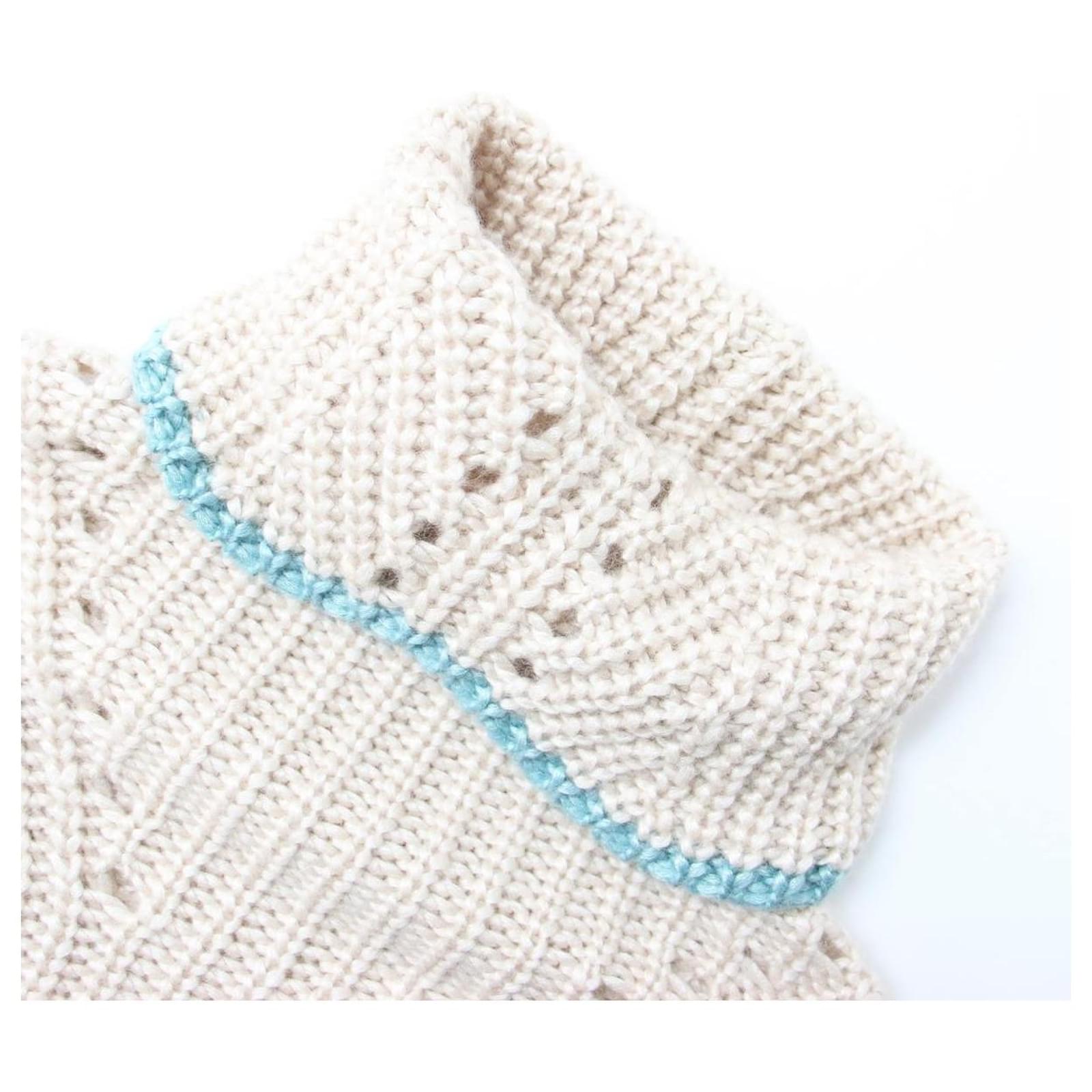 Fendi Rollkragen-Strickpullover Beige Hellblau Seide Kaschmir Mohair ...