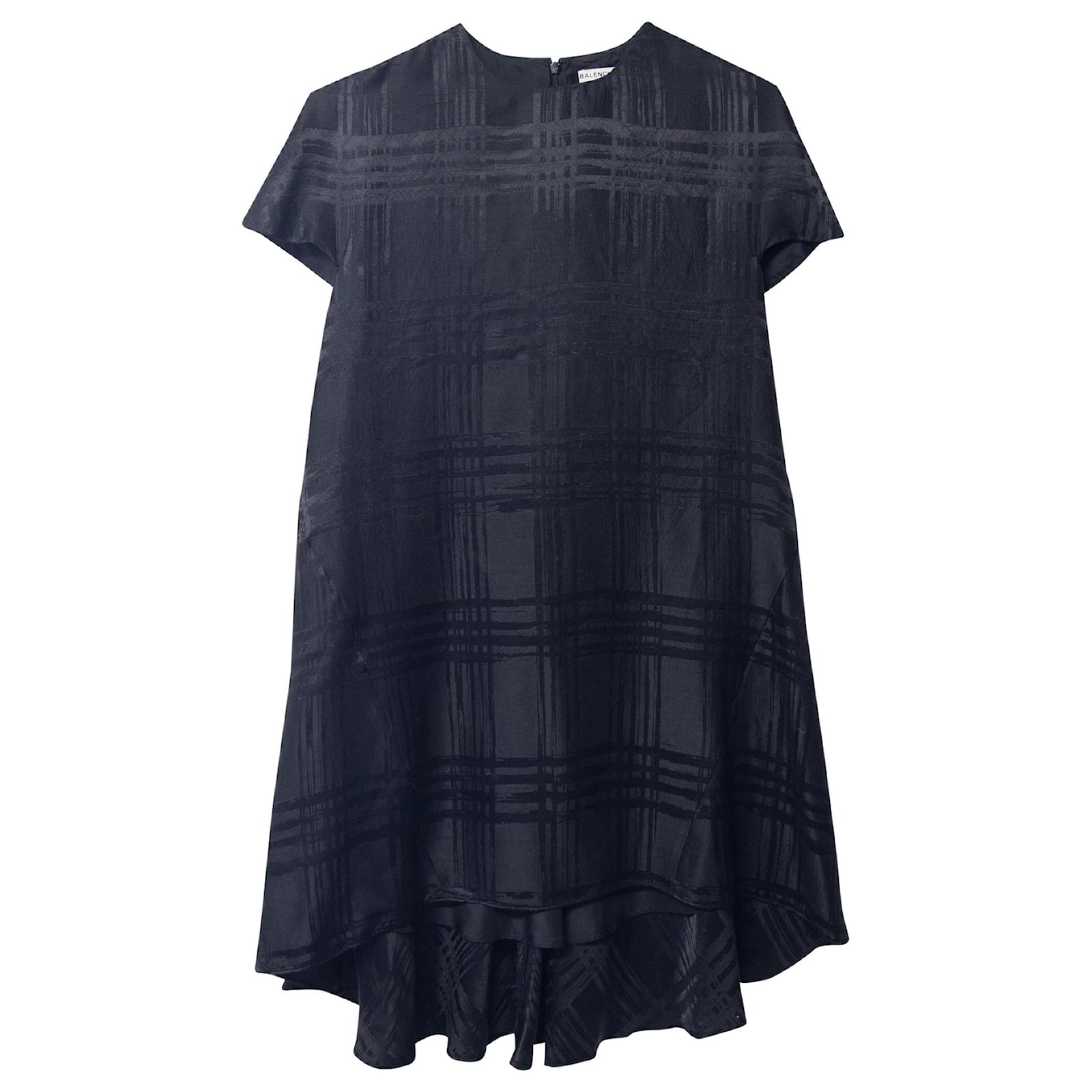 Balenciaga Mini-robe à carreaux ton sur ton en soie noire ref.681083 ...