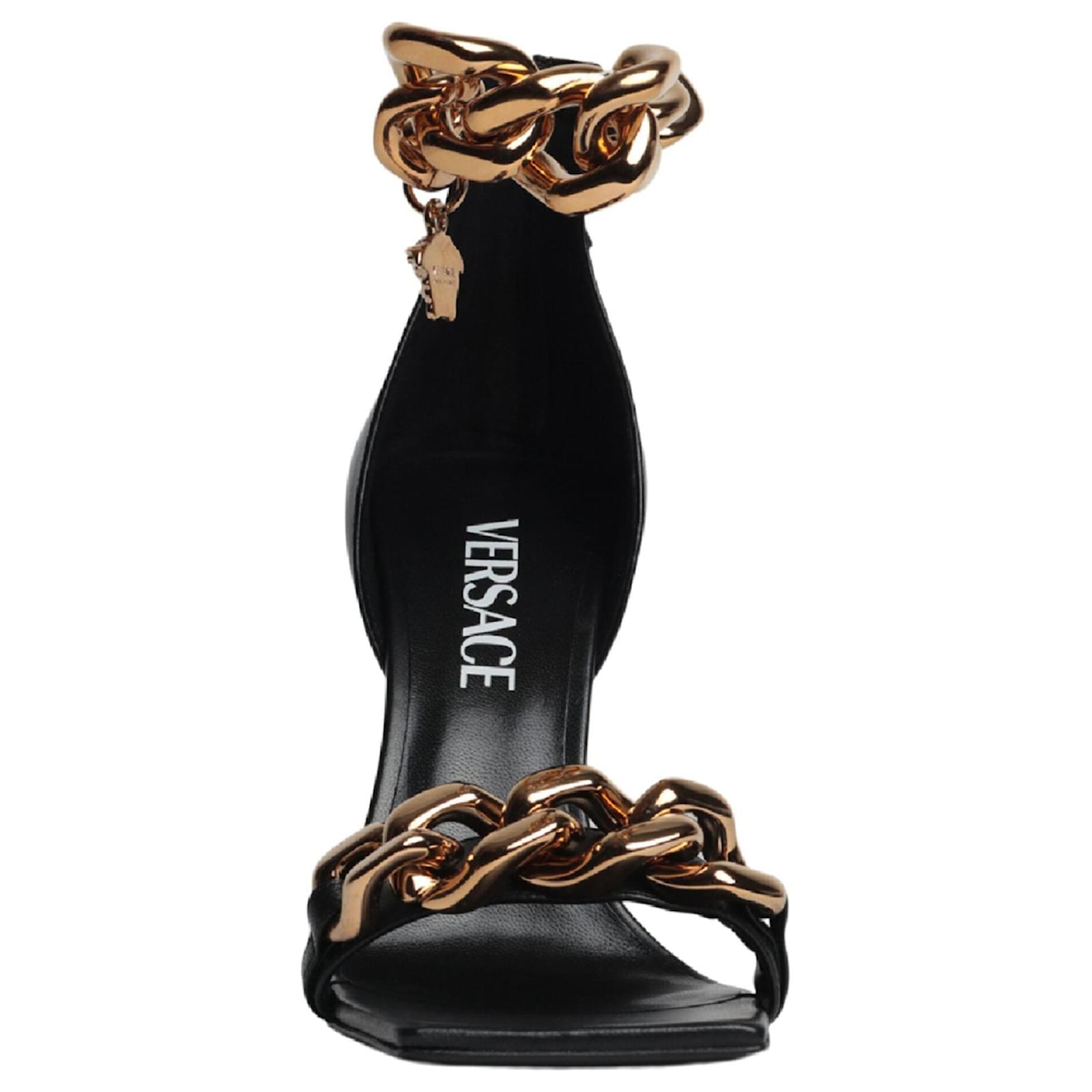 Versace Sandalen mit Medusa-Kettenabsatz Schwarz Leder ref.682224 ...