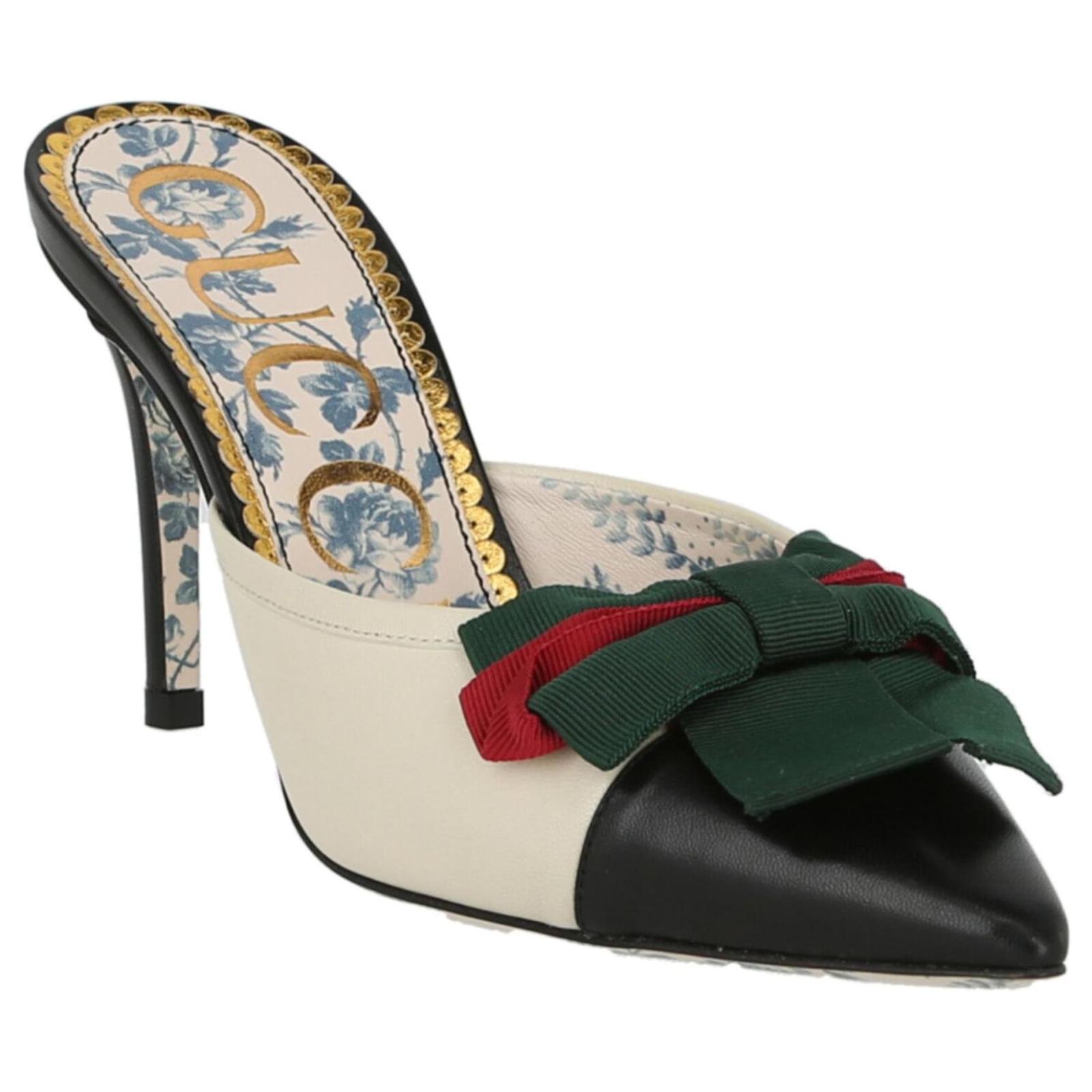 Gucci Web Bow Leather Mules Black ref.684208 - Joli Closet