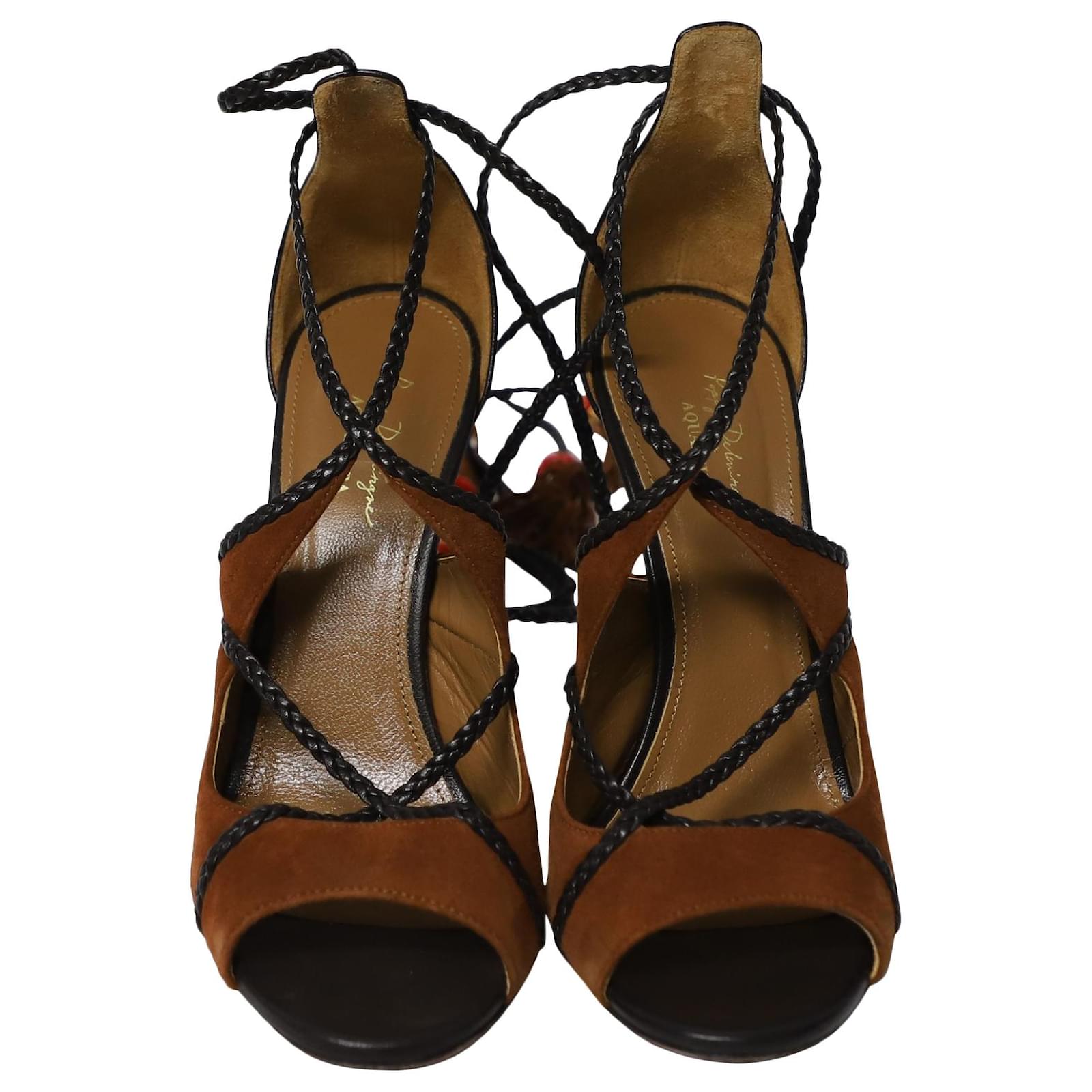 Sandales Aquazzura x Poppy Delevingne Hero à Brides et Pompons en Daim ...