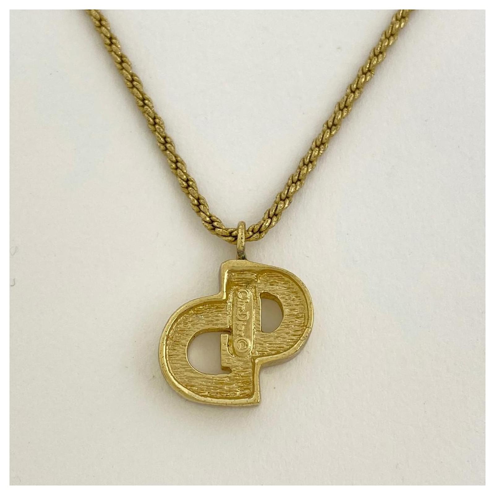 *Christian Dior Logo Rhinestone Necklace Golden Gold-plated ref.691286 ...