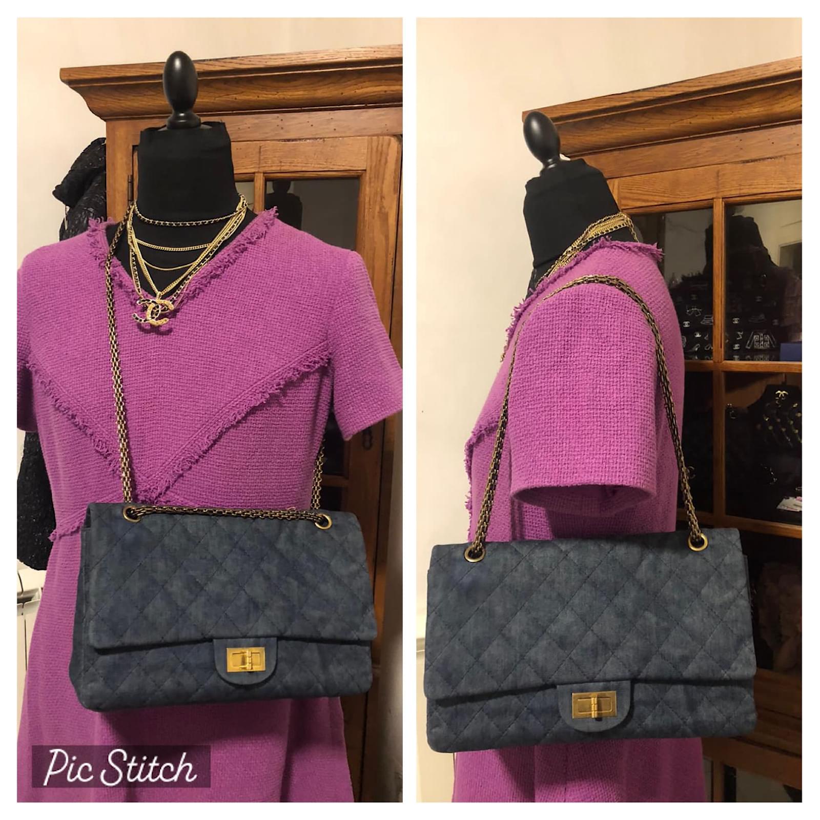 Chanel Classic 2.55 Reissue 227 Maxi lined Flap Navy Blue Denim Bag ...