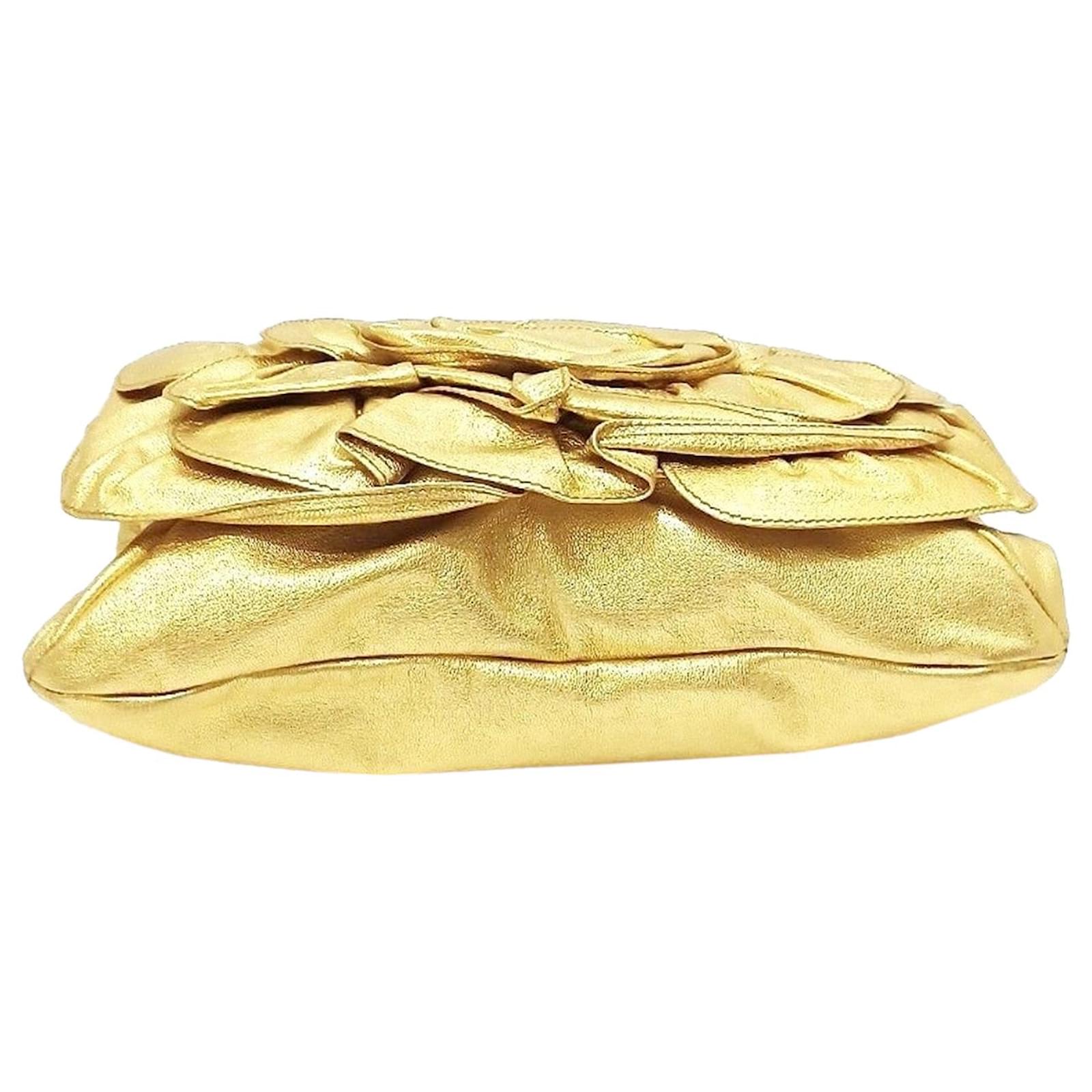 Yves Saint Laurent YSL Gold Nadia Golden Leather Pony-style calfskin ...