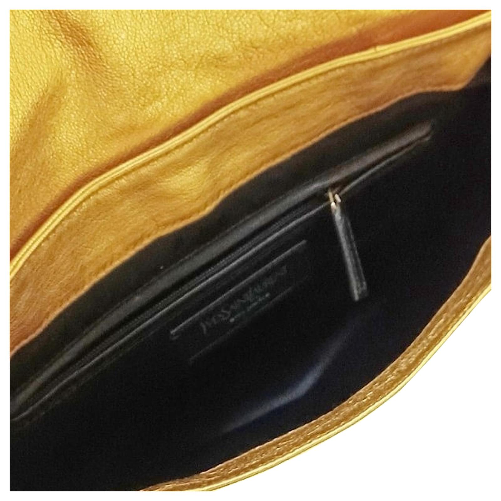 Yves Saint Laurent YSL Gold Nadia Golden Leather Pony-style calfskin ...