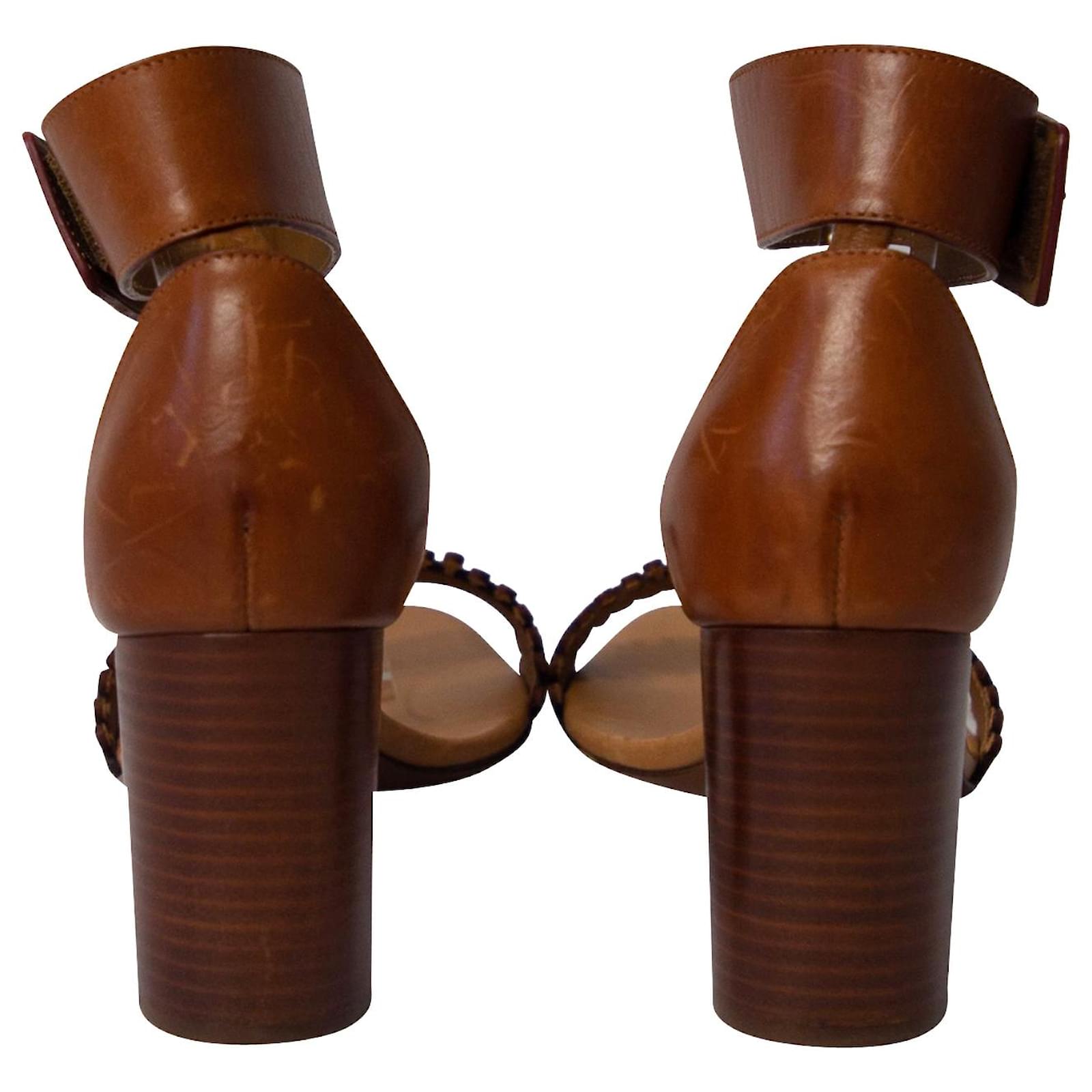 Chloé Chloe Ankle Open Toe Block Sandals in Brown Tan Leather (Sold ...
