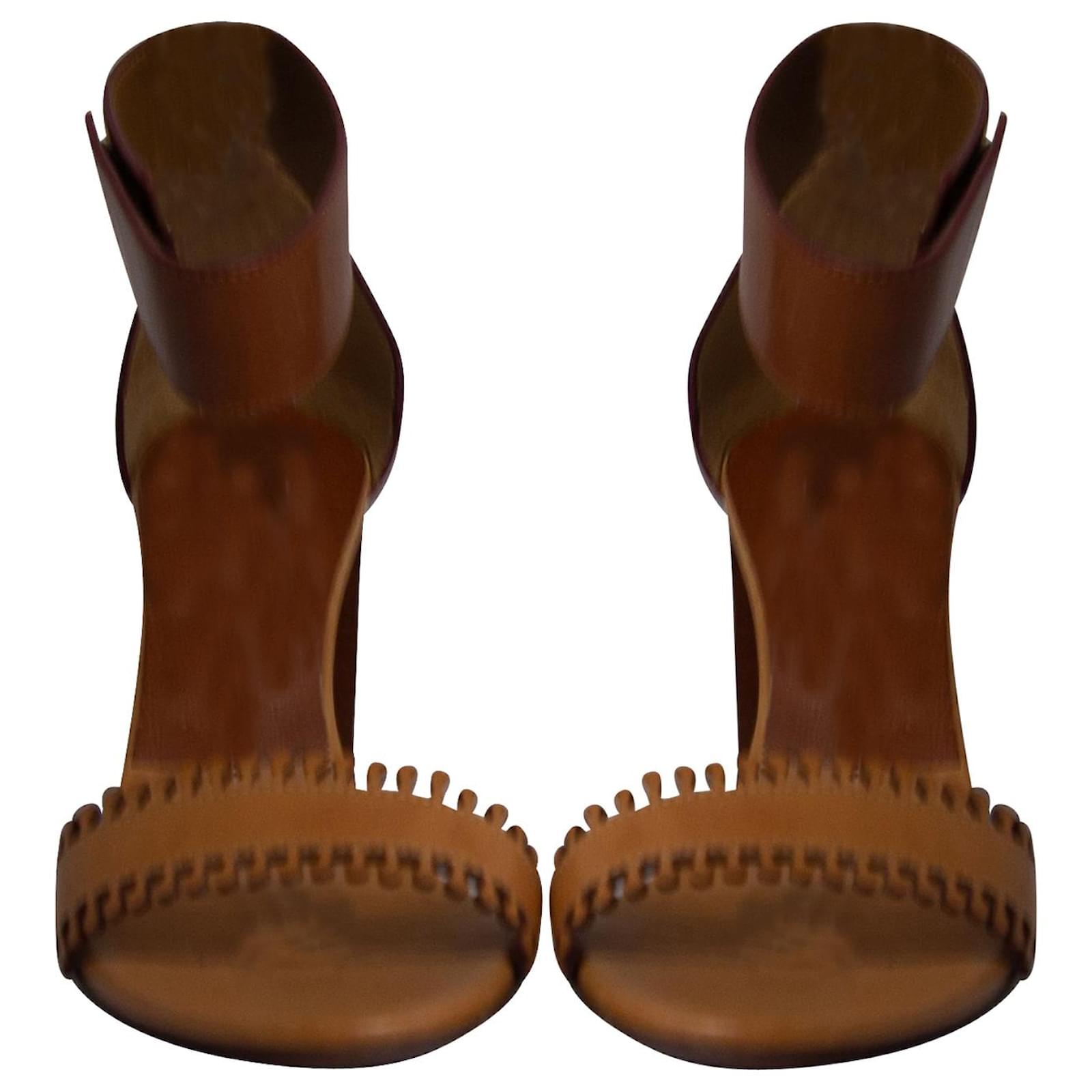 Chloé Chloe Ankle Open Toe Block Sandals in Brown Tan Leather (Sold ...
