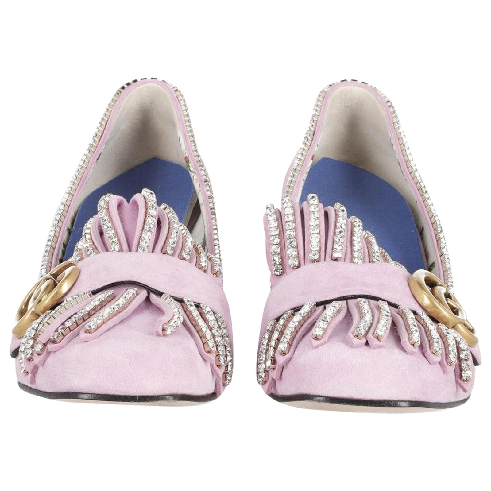 Gucci Mocassins Marmont Ornés de Cristaux en Daim Rose Suede ref.697195 ...
