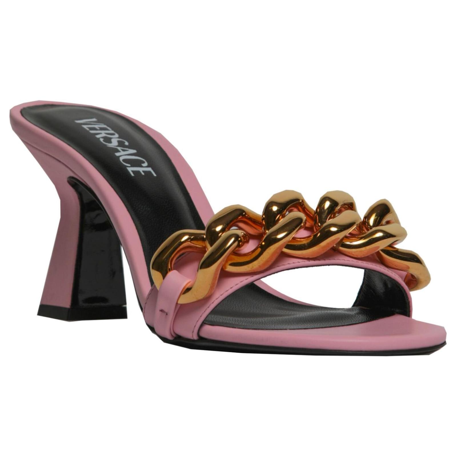 Versace Chain Leather Sandals Pink Pony-style calfskin ref.698215 ...