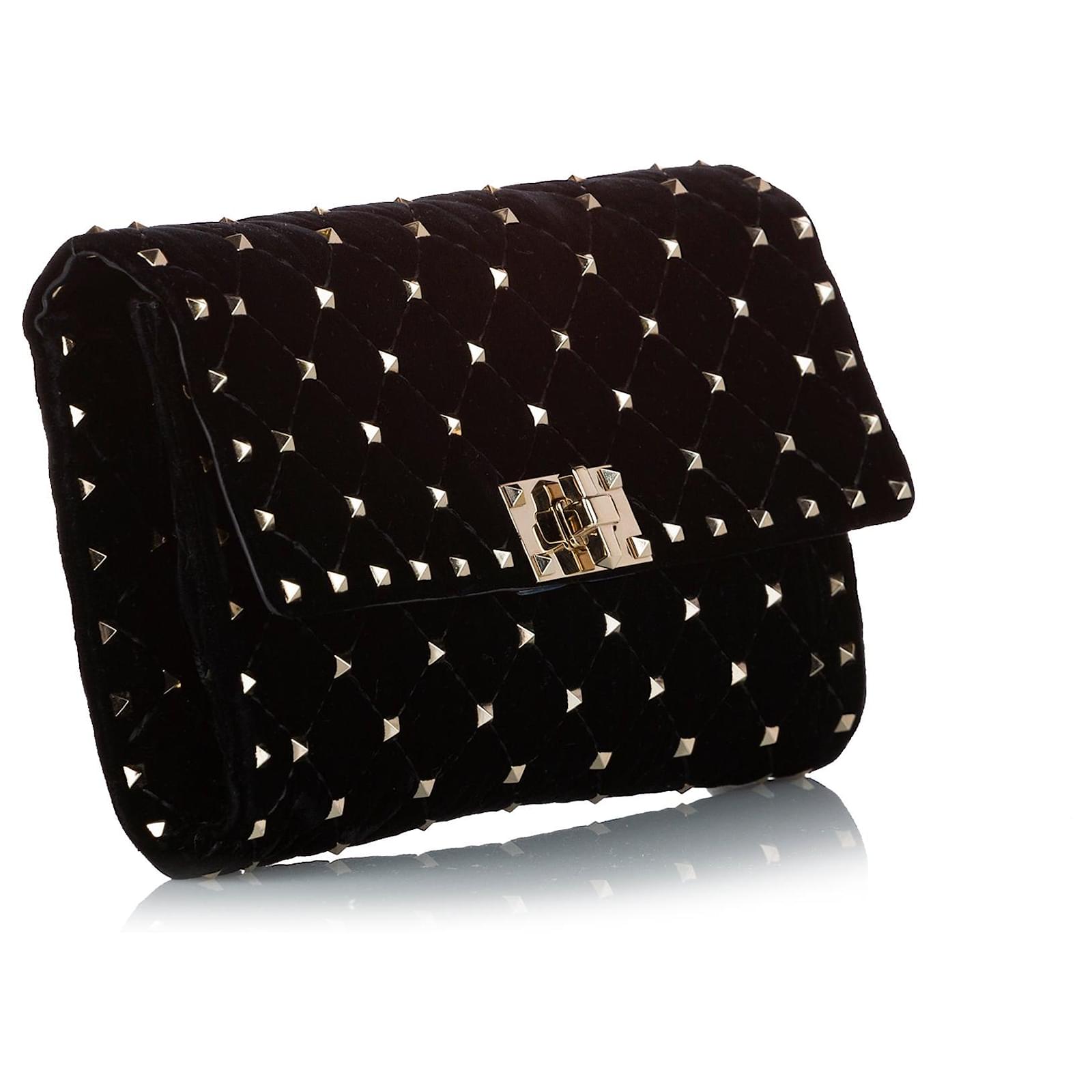 Valentino Rockstud Spike Portefeuille en Velours sur Chaîne Noir ref ...