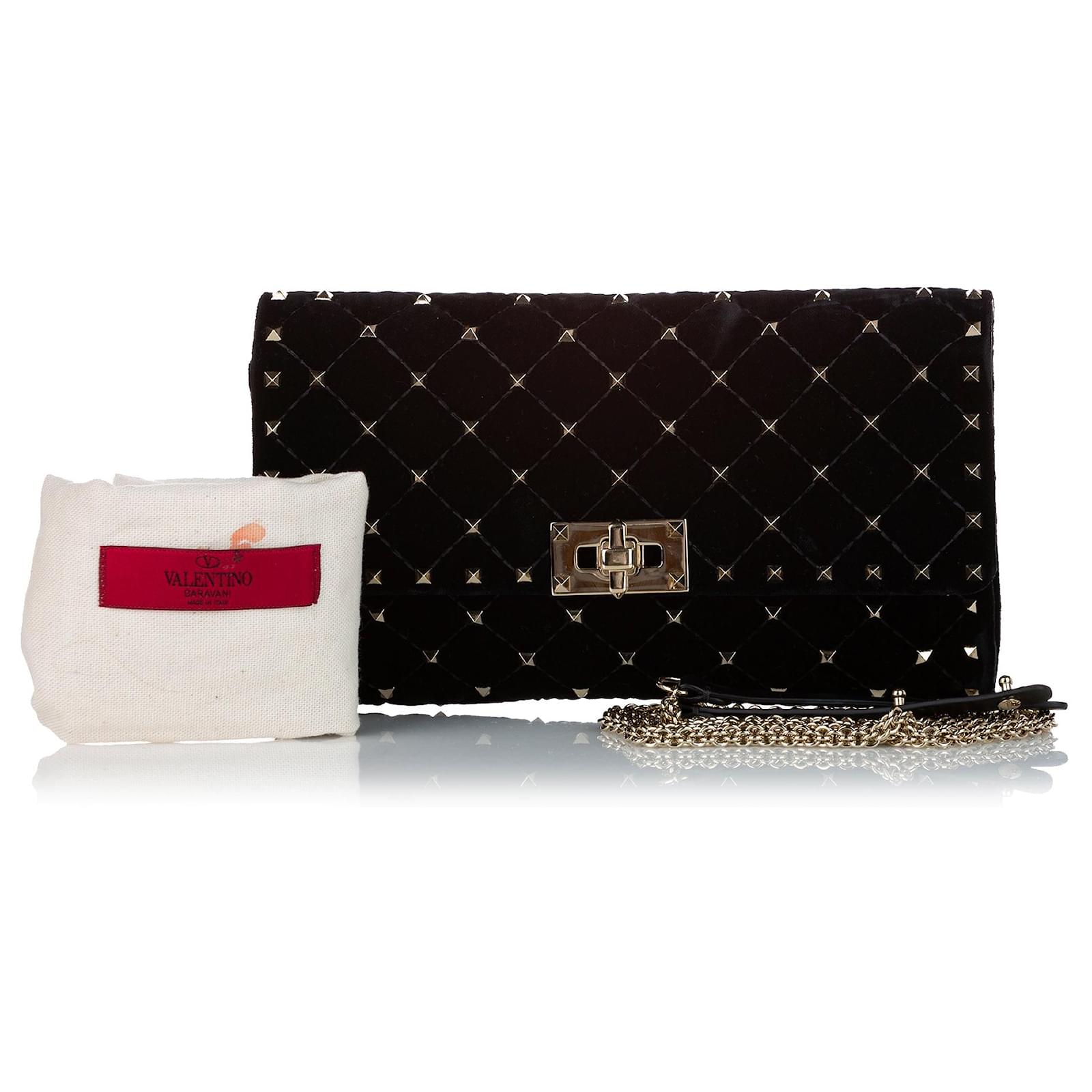 Valentino Rockstud Spike Portefeuille en Velours sur Chaîne Noir ref ...