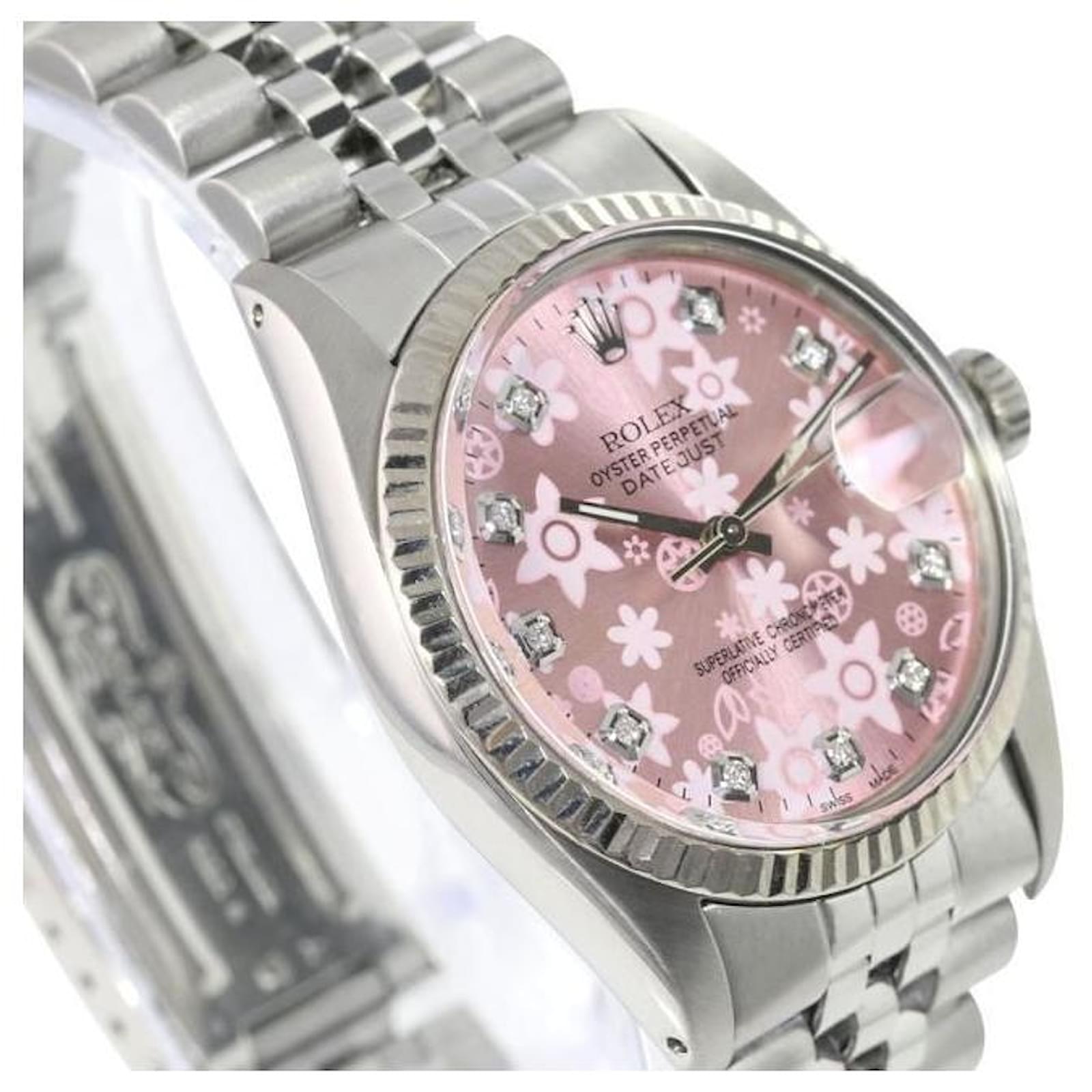 Rolex Pink Flower Datejust Diamond Dial Fluted Bezel 36mm watch Metal ...
