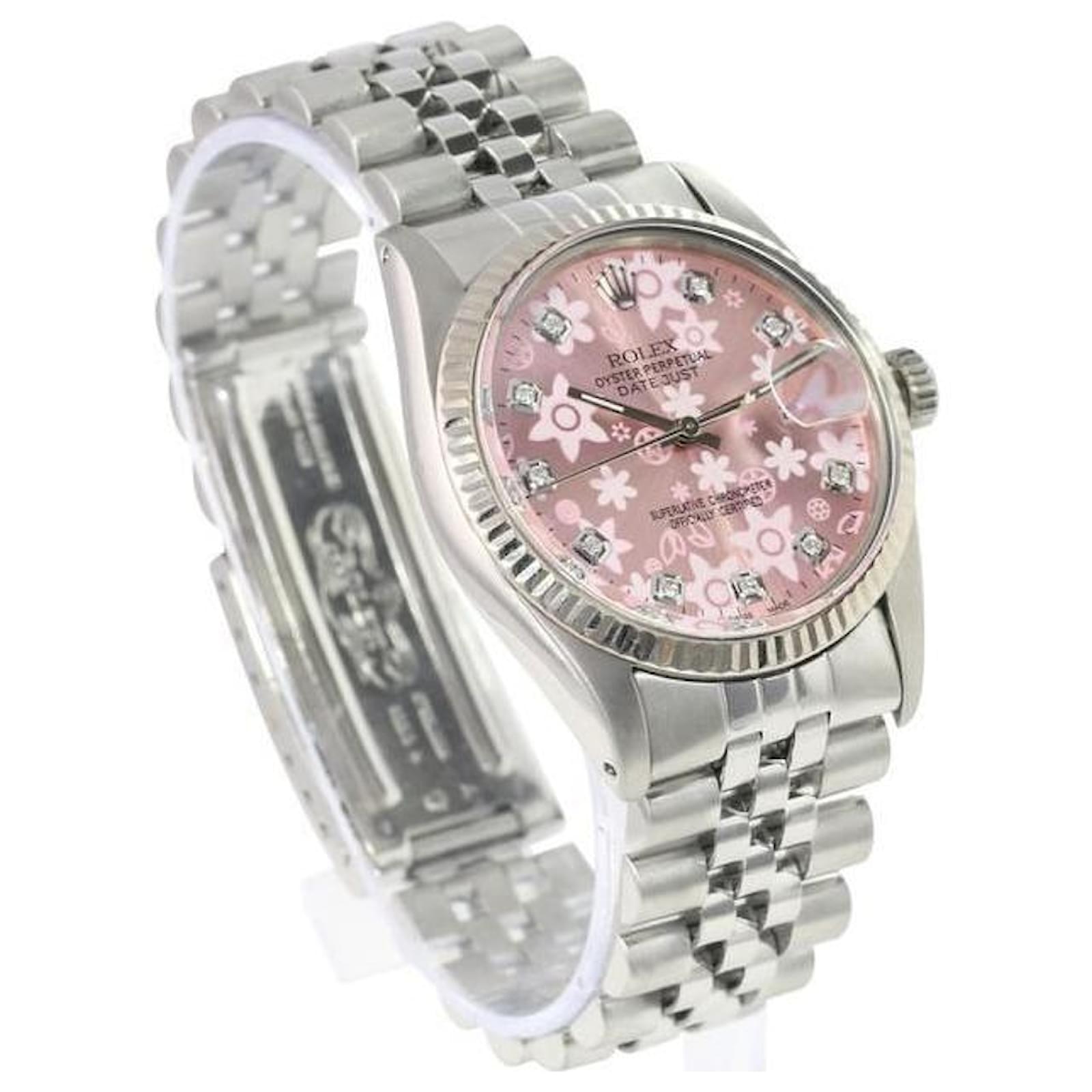 Rolex Pink Flower Datejust Diamond Dial Fluted Bezel 36mm watch Metal ...