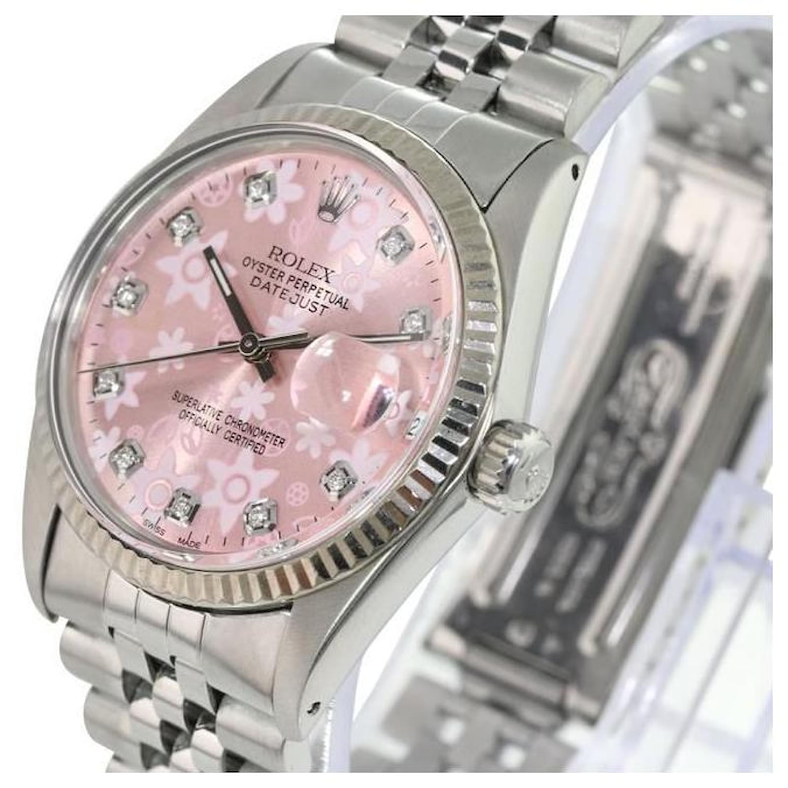 Rolex Pink Flower Datejust Diamond Dial Fluted Bezel 36mm watch Metal ...