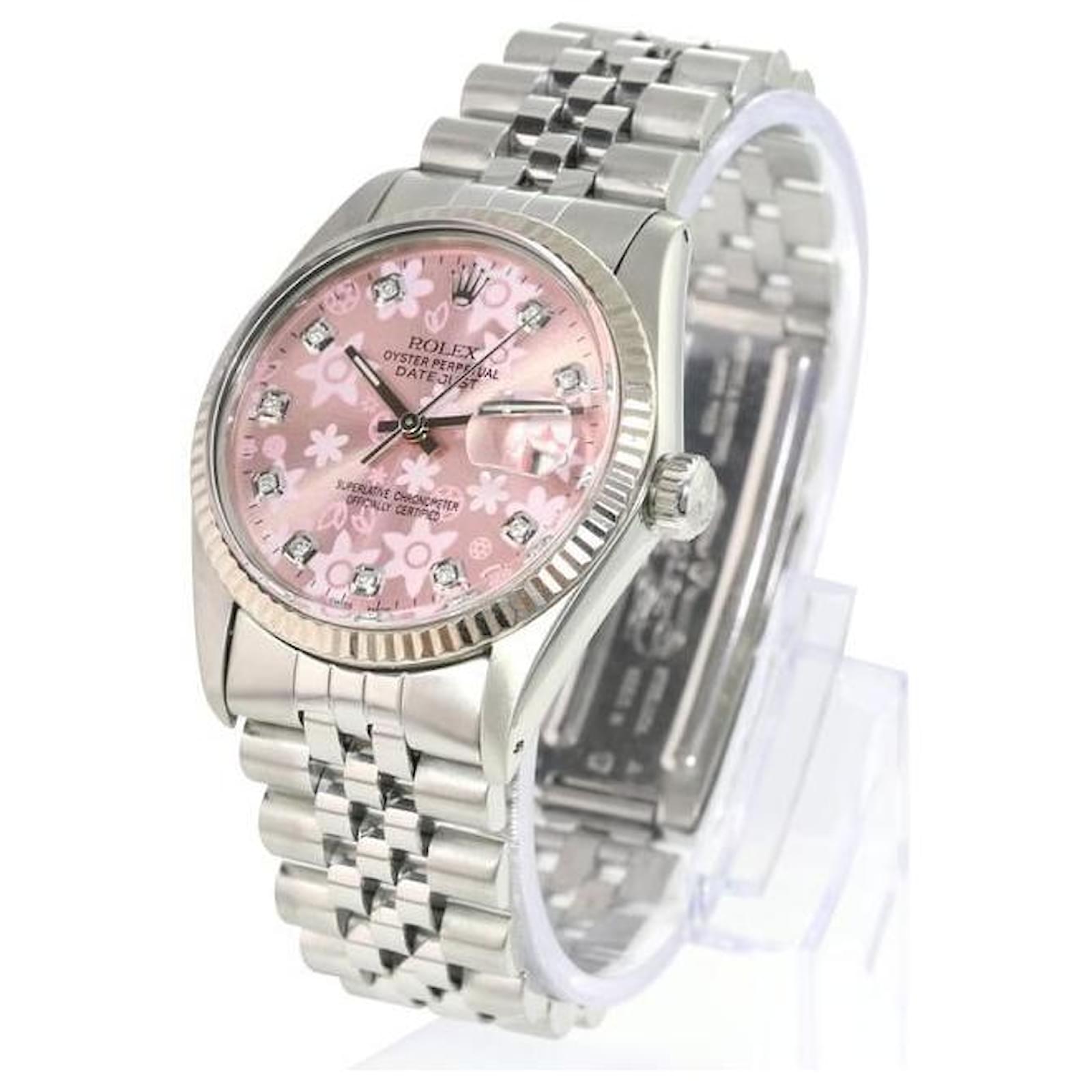 Rolex Pink Flower Datejust Diamond Dial Fluted Bezel 36mm watch Metal ...