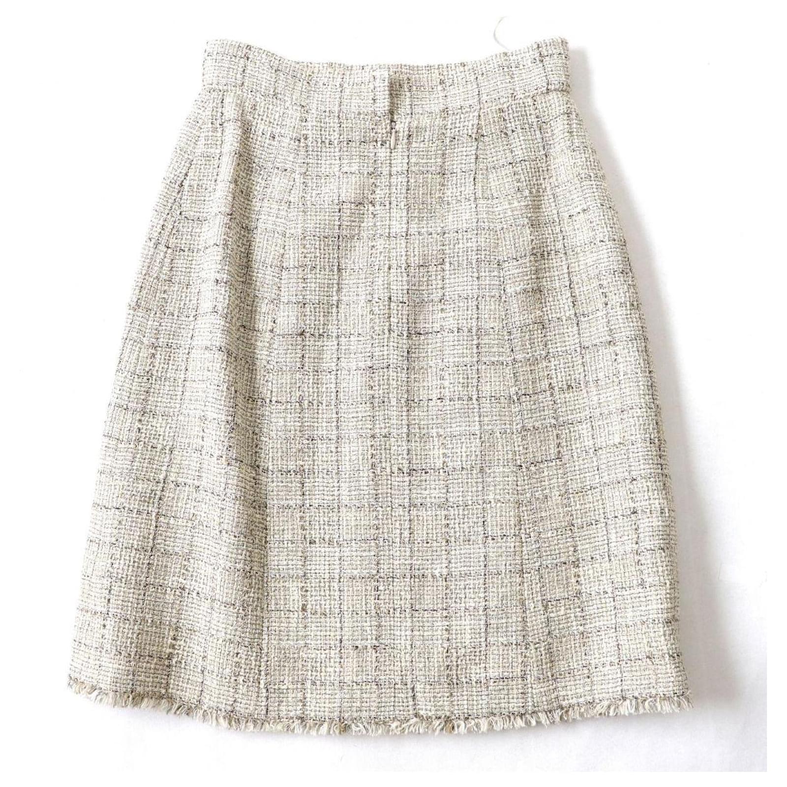 * Chanel CHANEL 10P Women's Coco Plate Lame Yarn Cotton Tweed Skirt ...