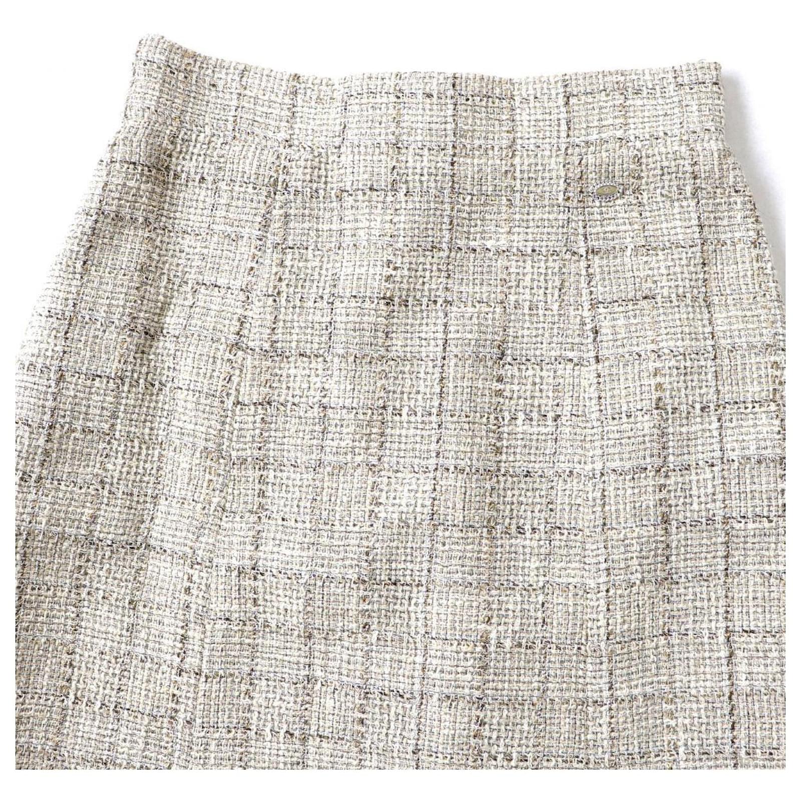 * Chanel CHANEL 10P Women's Coco Plate Lame Yarn Cotton Tweed Skirt ...