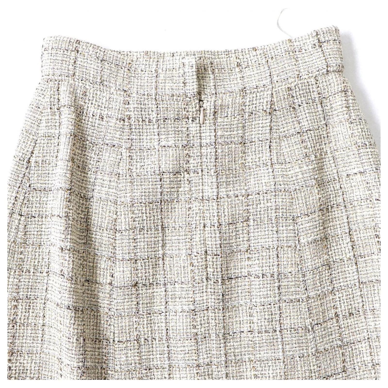 * Chanel CHANEL 10P Women's Coco Plate Lame Yarn Cotton Tweed Skirt ...